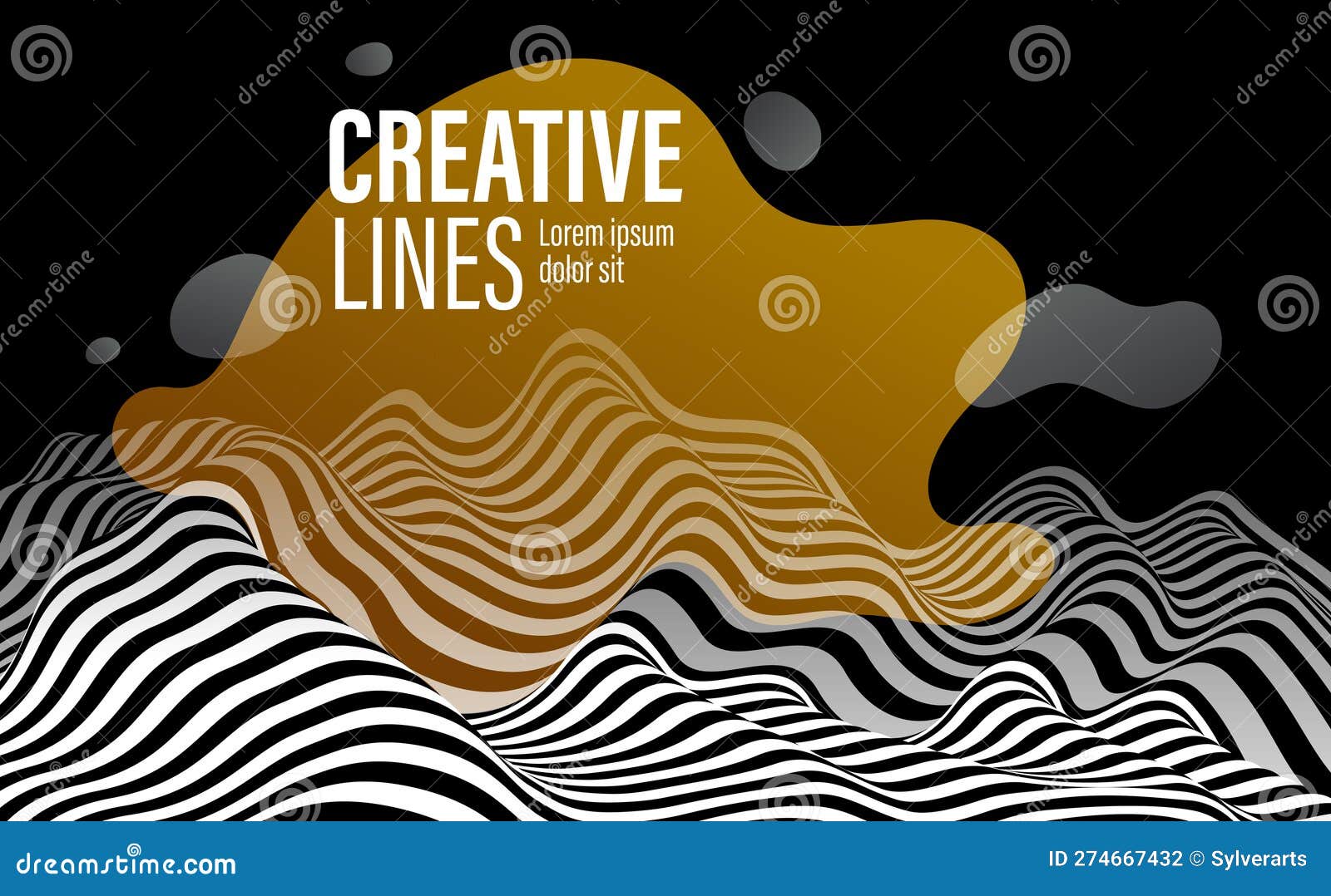 Abstract Vector 3D Lines with Yellow Fluid Splat Background, Black and ...
