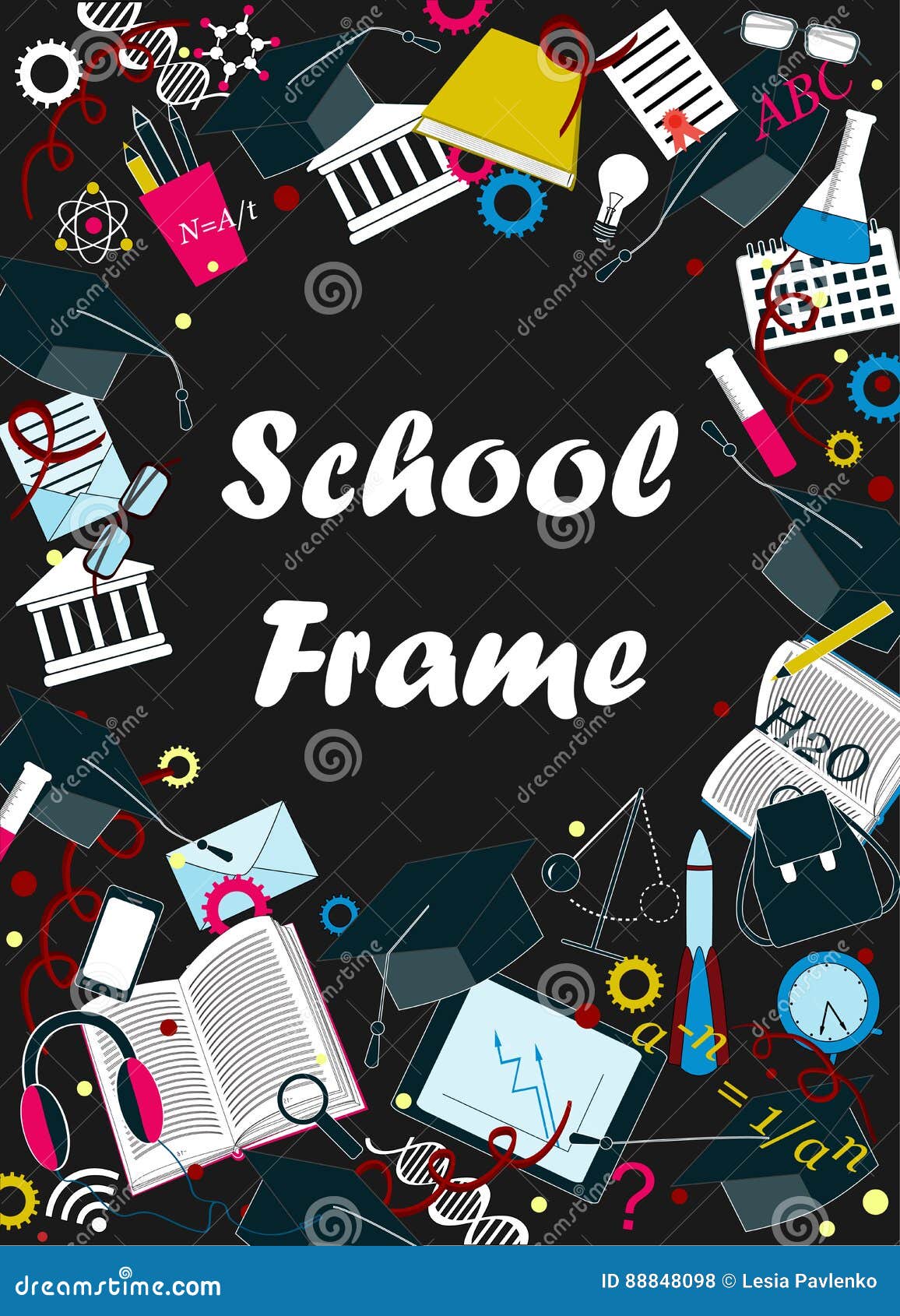 Abstract Vector Decorative Doodles School Background. Template Frame ...