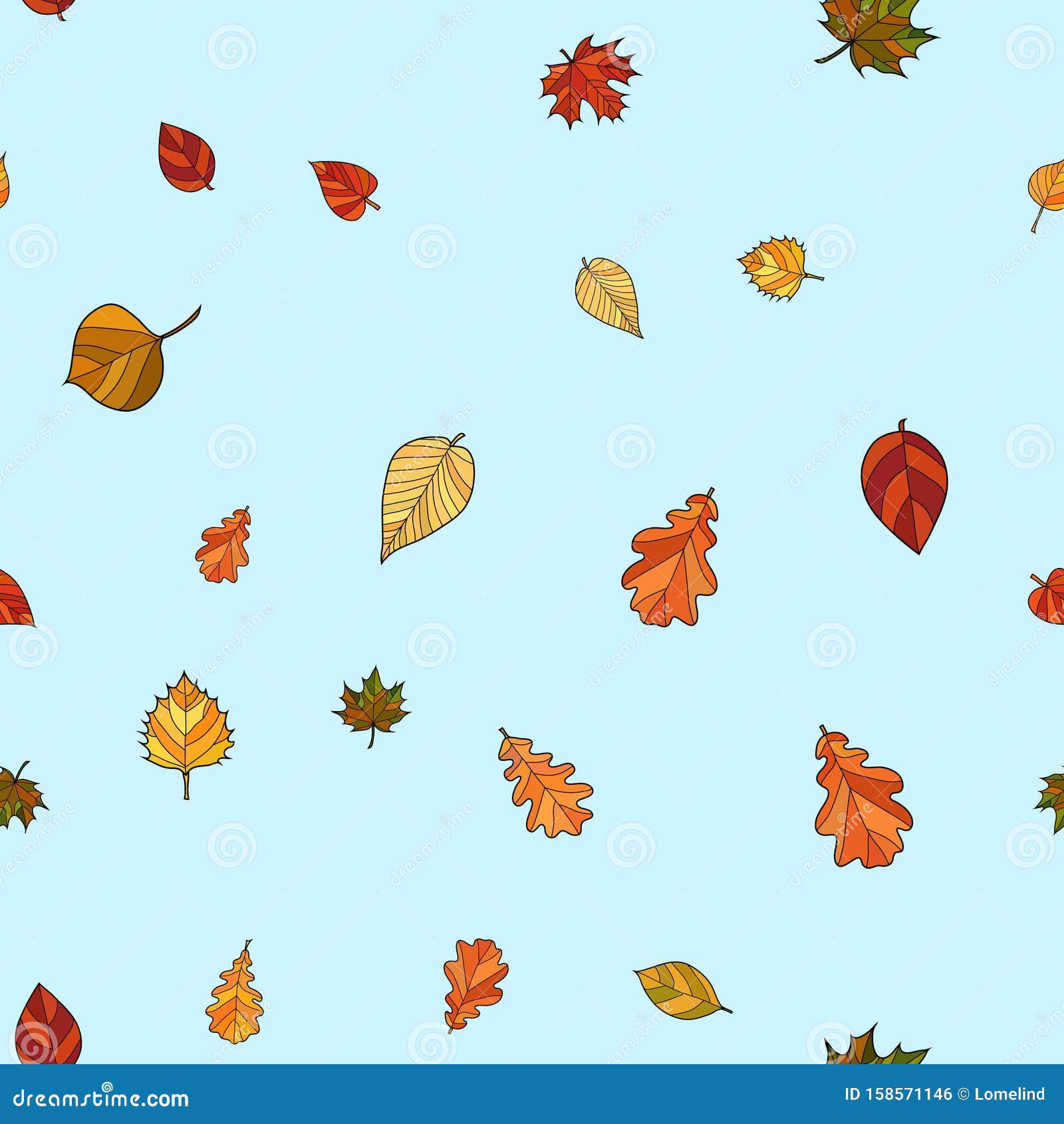 Abstract Vector Doodle Autumn Leaves Seamless Pattern Stock ...