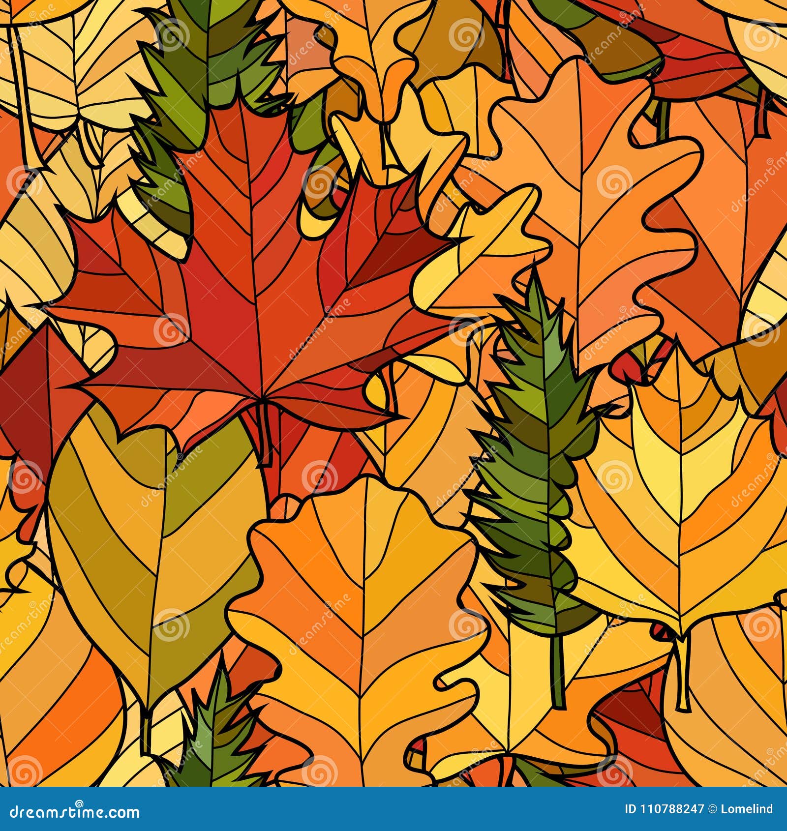 Vector Doodle Autumn Leaves Seamless Pattern Stock Image - Image of ...