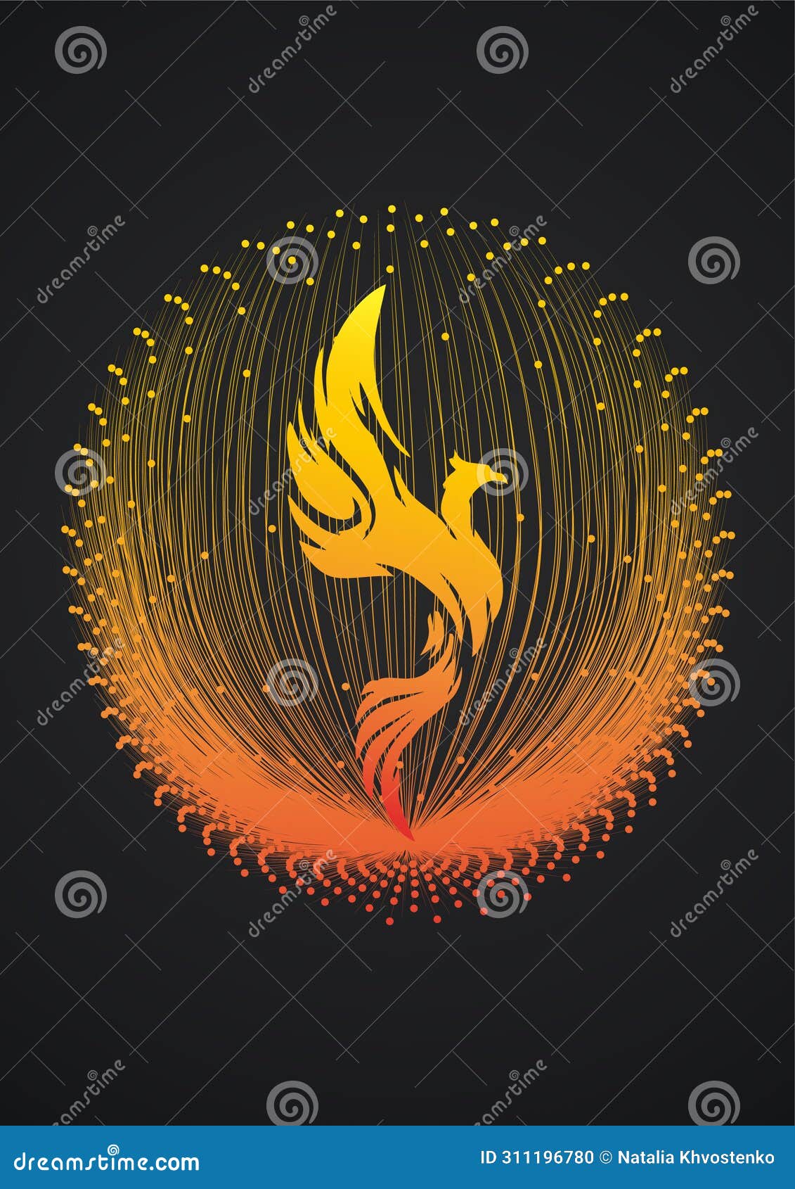 Vector Drawing of a Bird in a Symbolic Fire Stock Vector - Illustration ...