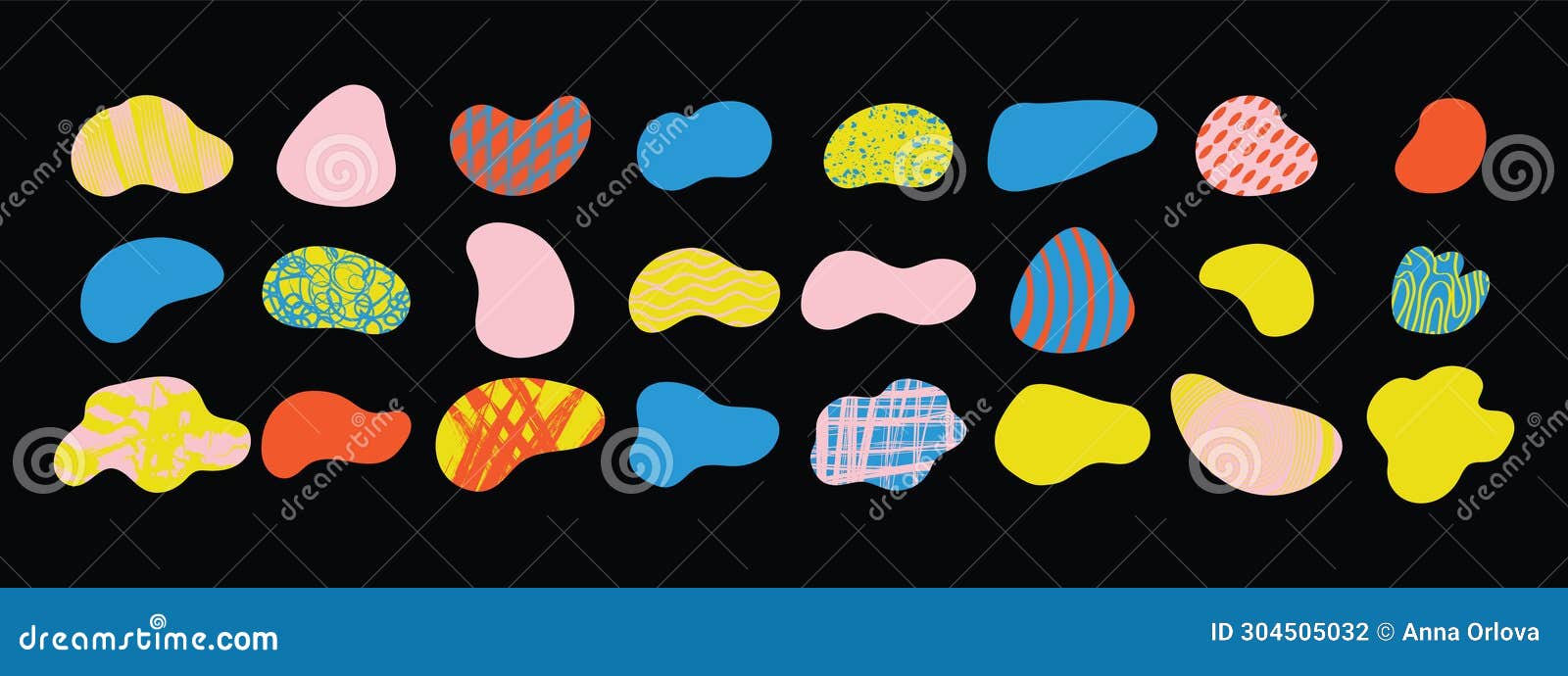 Abstract Vector Freeform Shapes Collection with Grunge Texture. Doodle ...