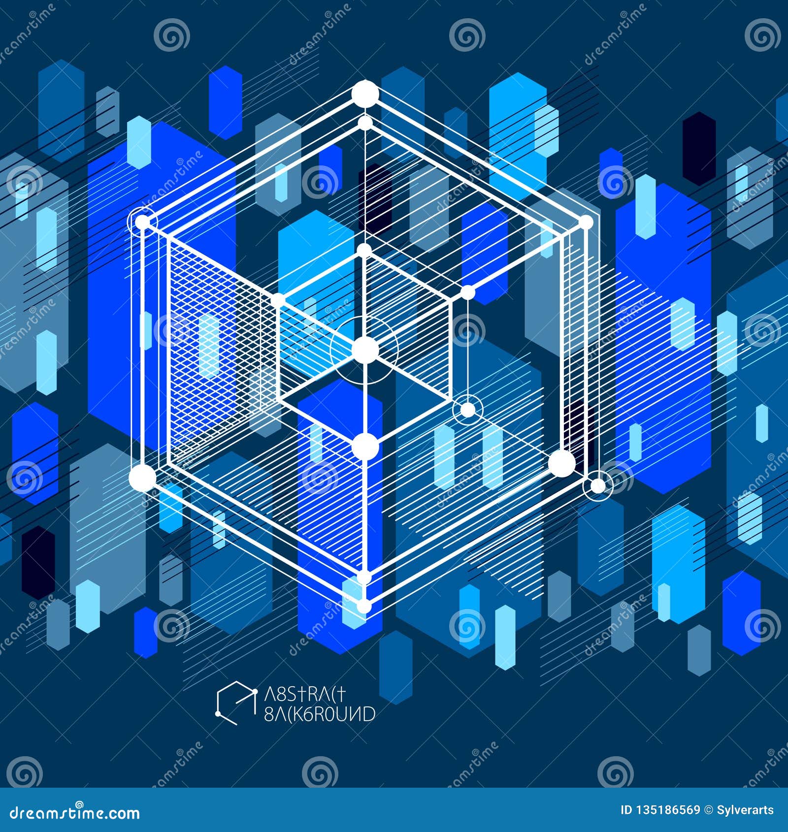 Abstract Vector Geometric Isometric Dark Blue Background. Mechanical ...