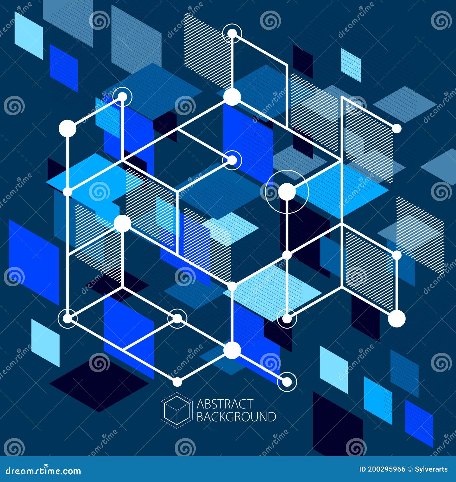 Abstract Vector Geometric Isometric Dark Blue Background. Mechanical ...