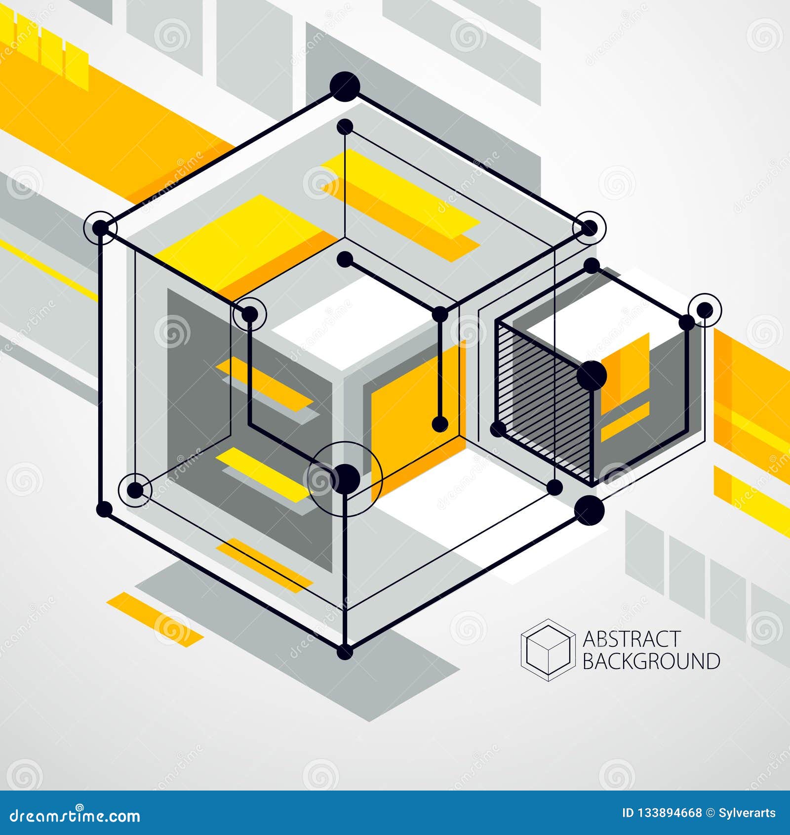 Abstract Vector Geometric Isometric Yellow Background. Mechanical Scheme, Vector Engineering ...