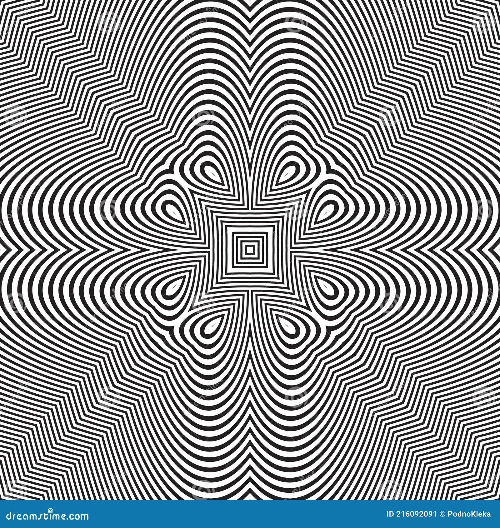 Symmetrical Eye Illusion Circle Stripes Op Art.Geometric B/W Seamless ...