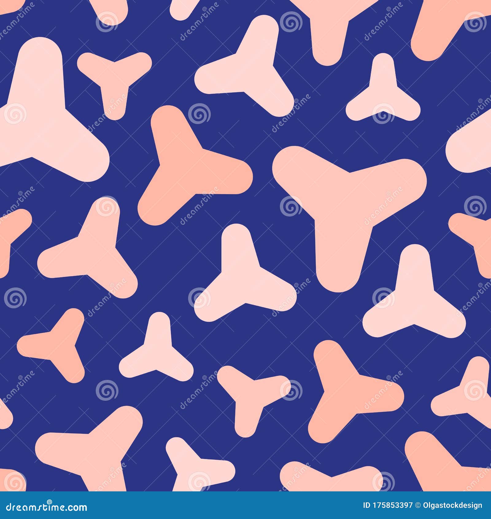 Abstract Vector Geometric Seamless Pattern with Smooth Shapes. Blue and ...