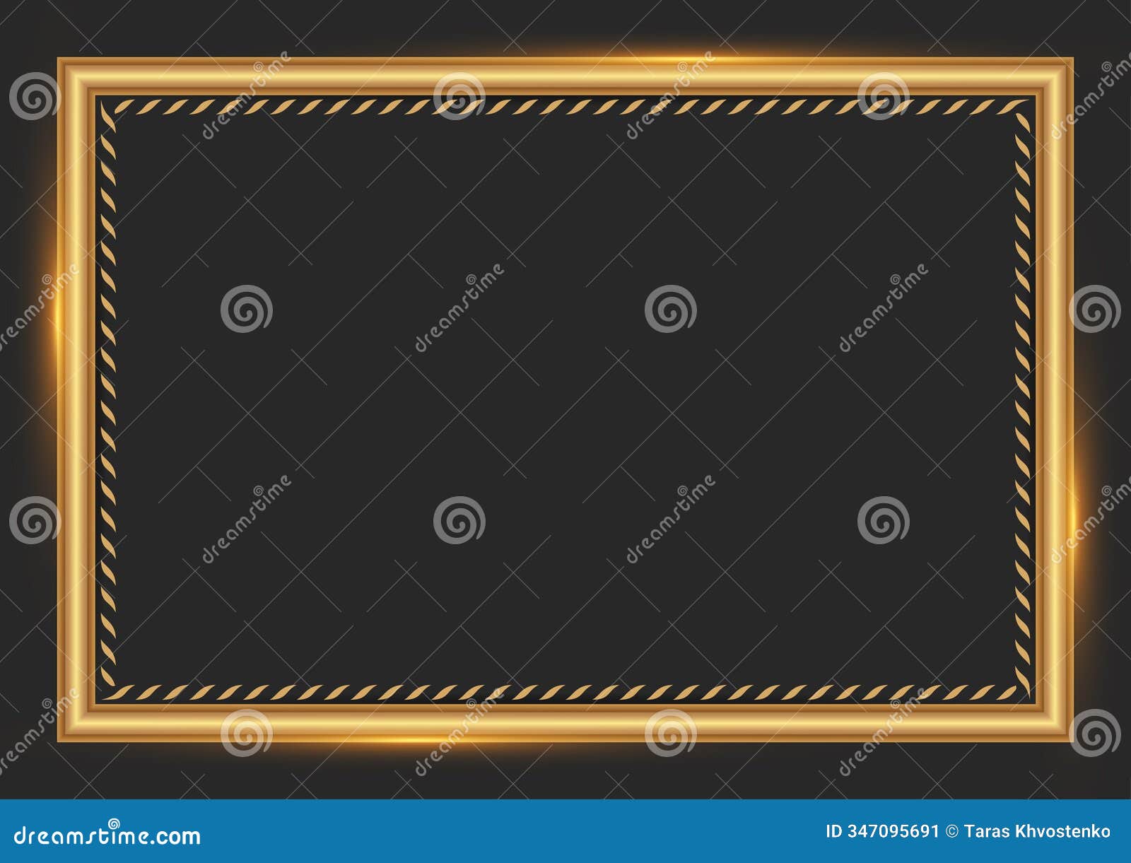 Vector Golden Frame on Black Background with Light Effects Stock Vector ...