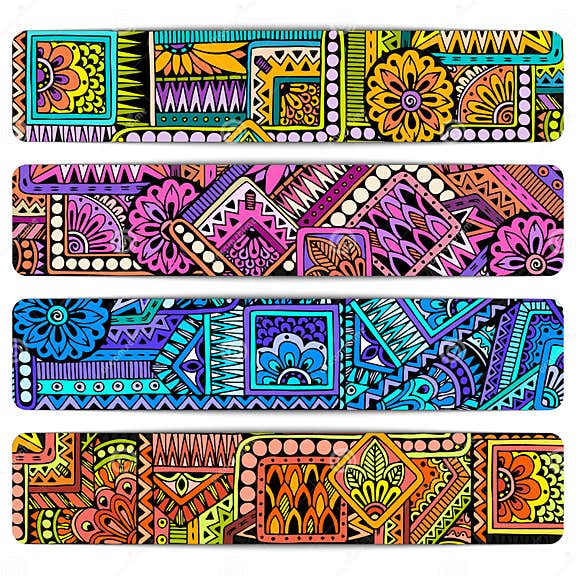 Abstract Vector Hand Drawn Ethnic Pattern Card Set. Series of Image ...