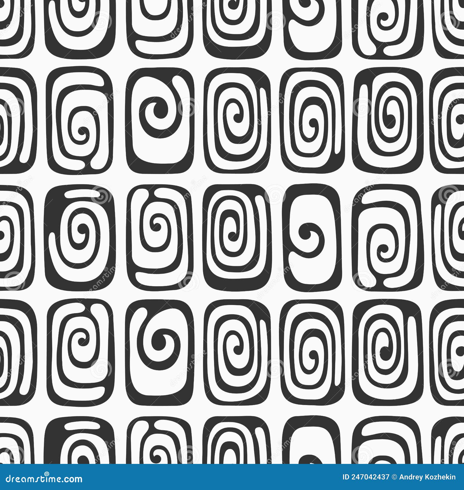 Abstract Vector Hand Drawn Tiles Seamless Pattern. Tiles with Spiral ...