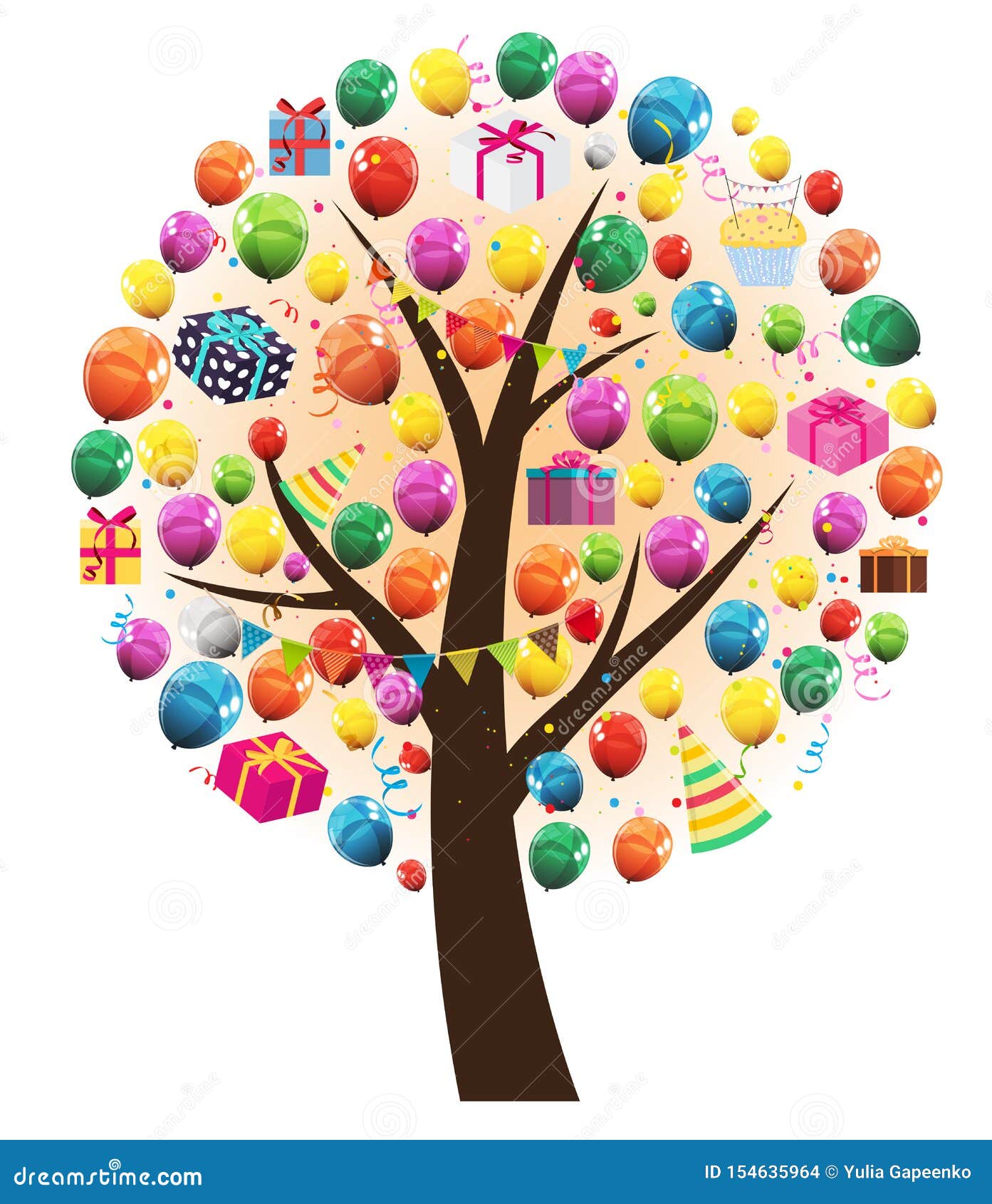 Abstract Vector Happy Birthday Tree with Balloons Illustration Stock ...