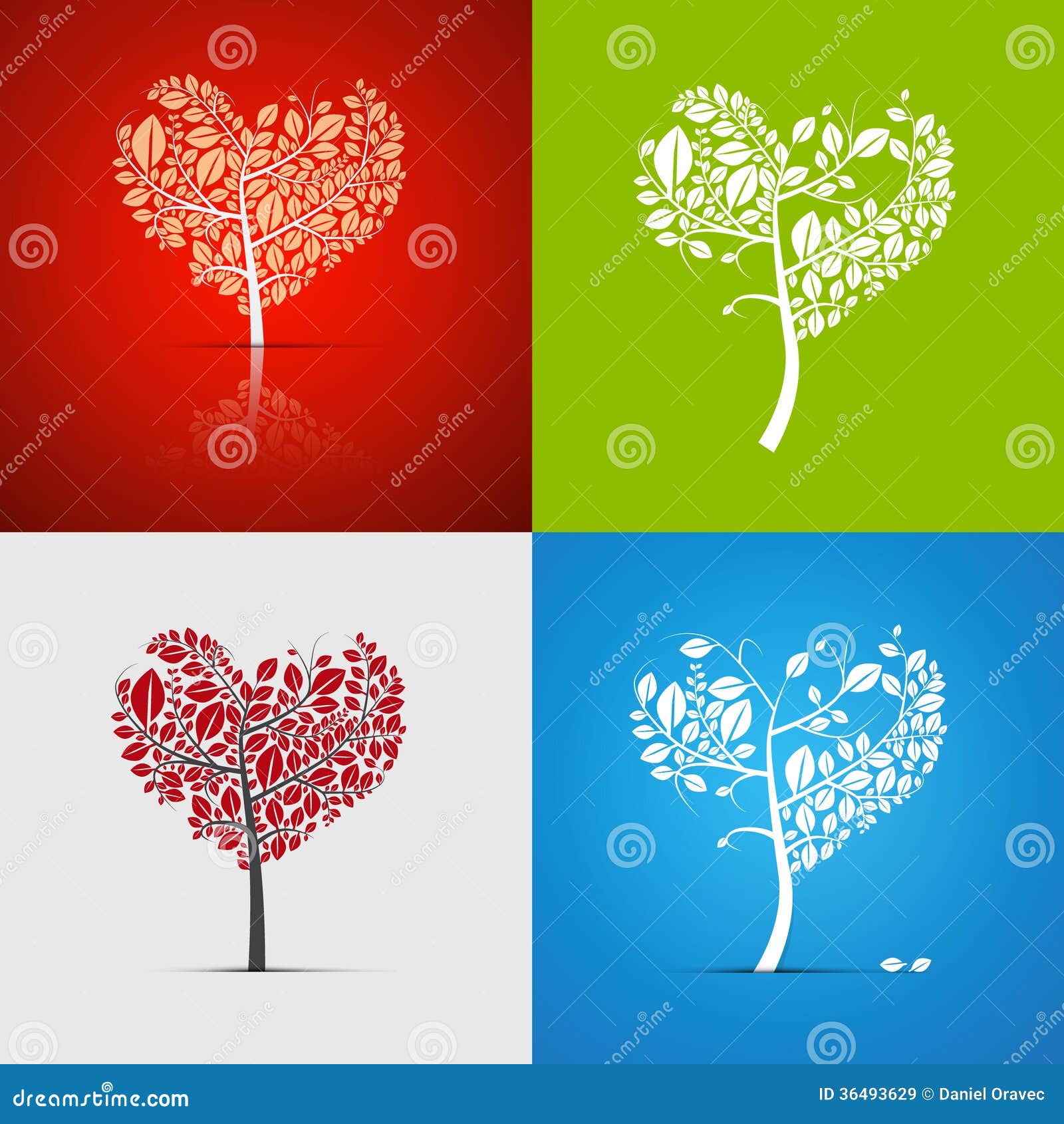 Abstract Vector Heart-Shaped Tree Set Stock Vector - Illustration of ...
