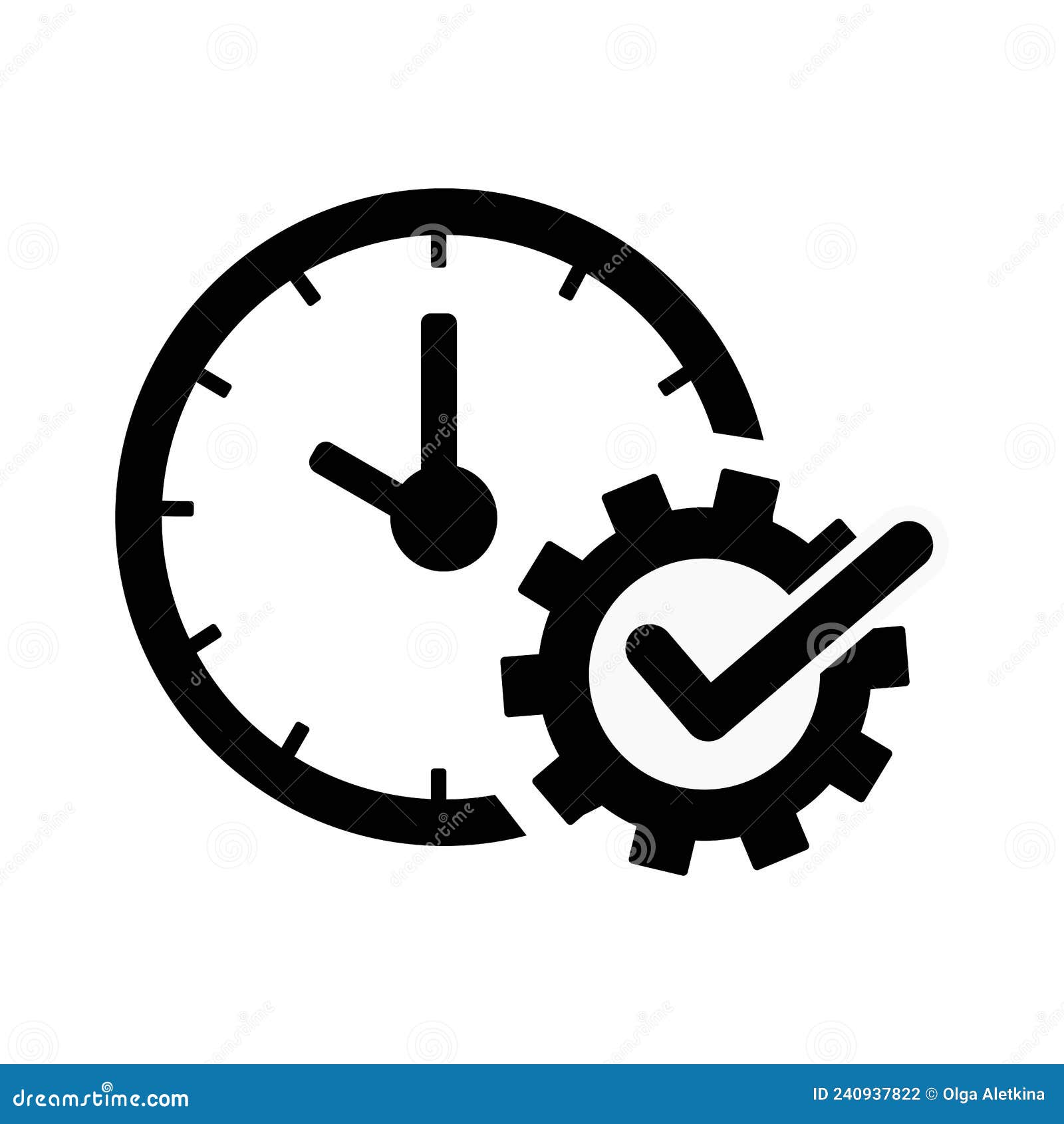 Check Mark on Clock Icon in Flat Style. Gear with Time Vector ...