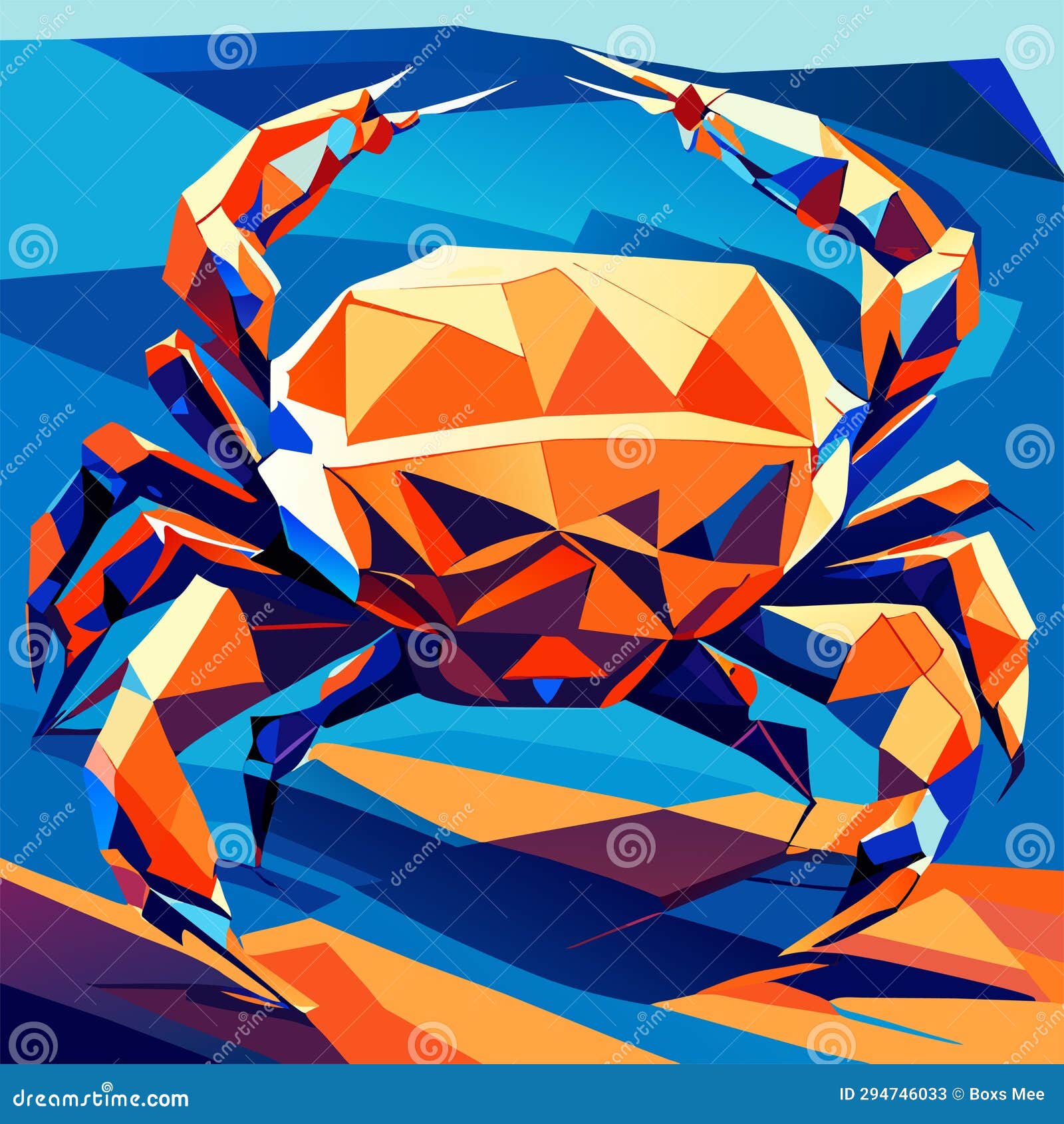 Abstract Vector Illustration of a Crab in a Low Poly Style on a Blue ...