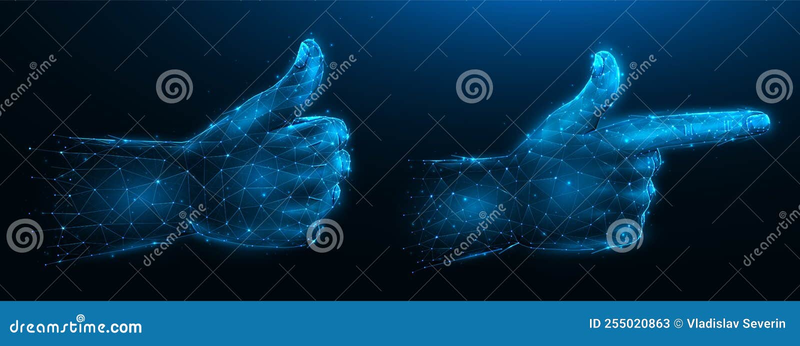 Abstract Vector Illustration of Hand Gestures Ok and Finger Gun on Dark ...