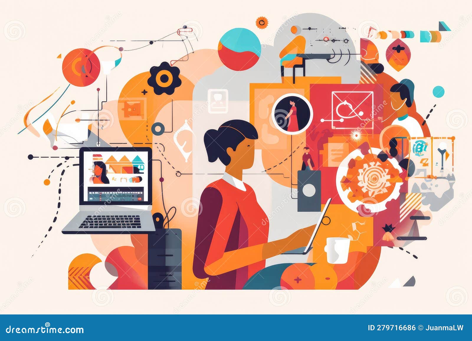 Abstract Vector Illustration Representing the Workflow and Benefits of Edtech or E Learning ...
