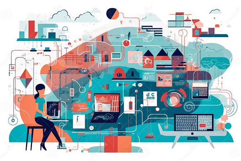 Abstract Vector Illustration Representing the Workflow and Benefits of Edtech or E Learning ...