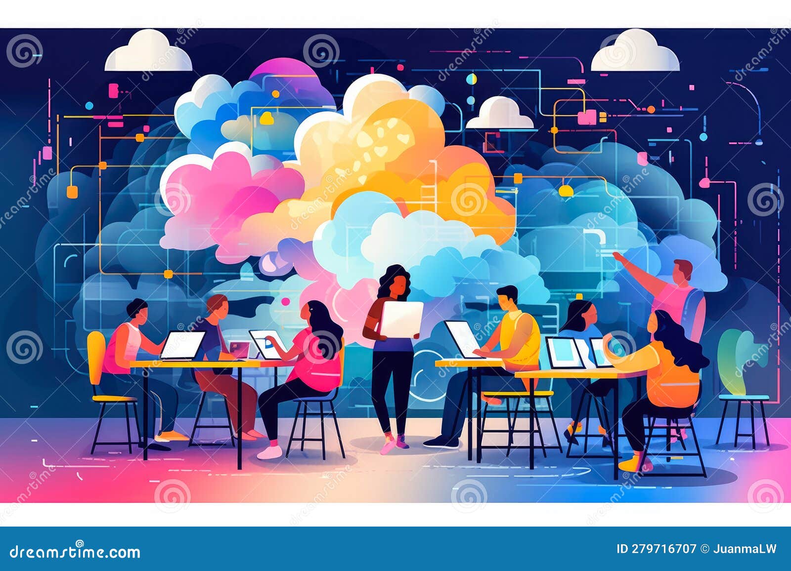 Abstract Vector Illustration Representing the Workflow and Benefits of Edtech or E Learning ...