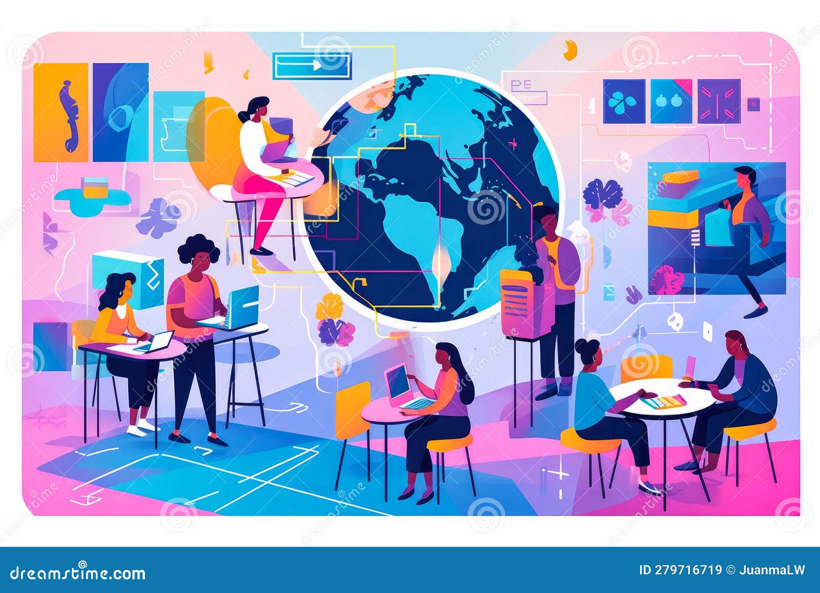 Abstract Vector Illustration Representing the Workflow and Benefits of Edtech or E Learning ...