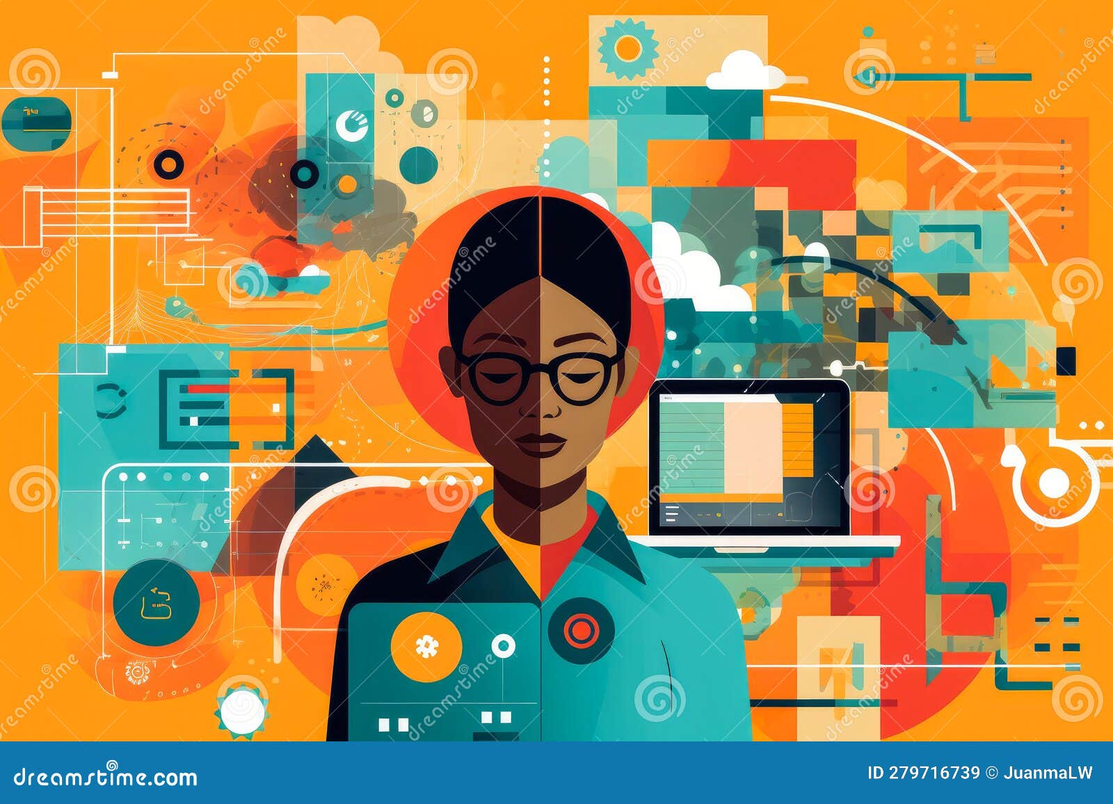 Abstract Vector Illustration Representing the Workflow and Benefits of Edtech or E Learning ...