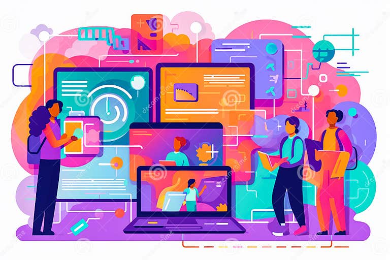 Abstract Vector Illustration Representing the Workflow and Benefits of Edtech or E Learning ...