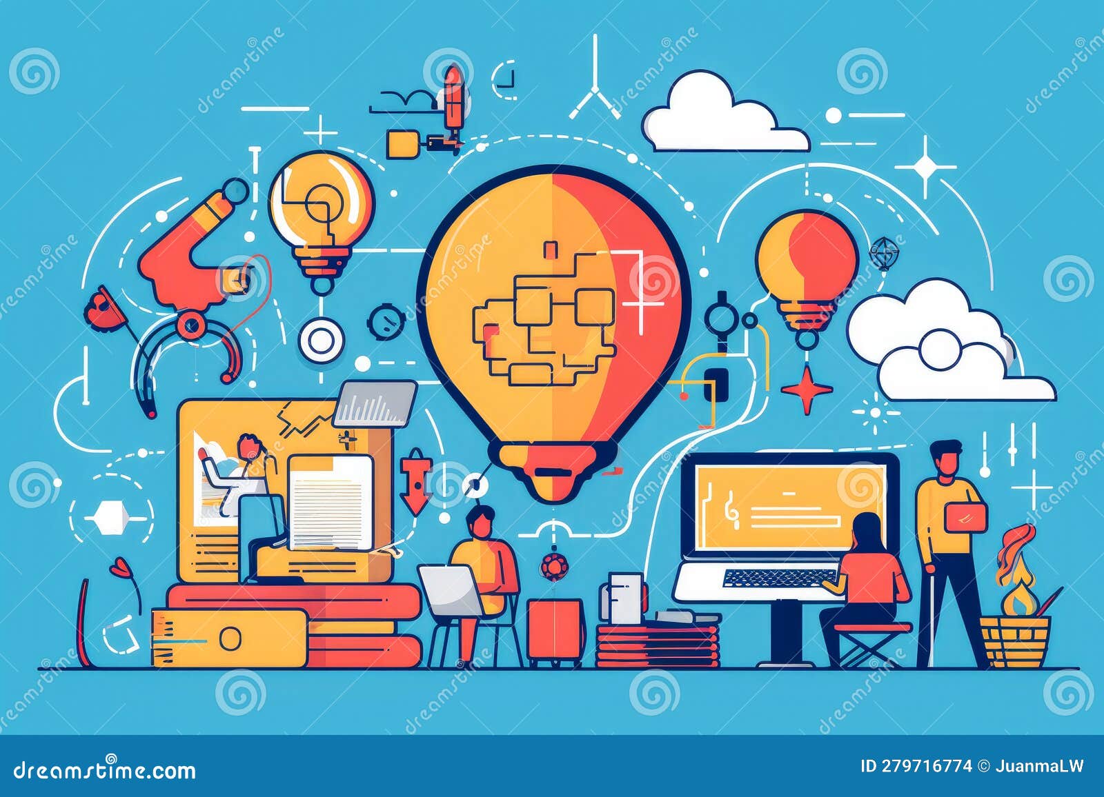 Abstract Vector Illustration Representing the Workflow and Benefits of Edtech or E Learning ...