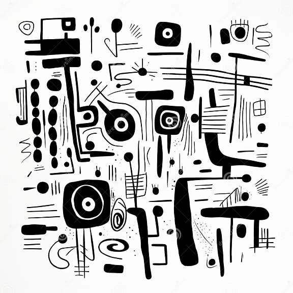 Abstract Black Drawing with Simplistic Cartoon Style and Busy ...
