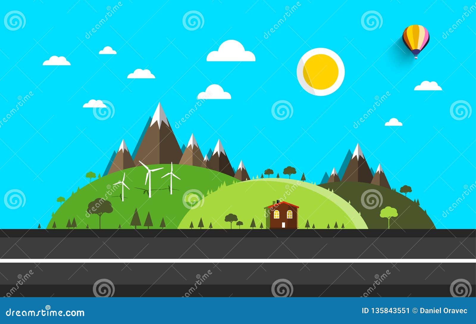 Abstract Vector Landscape. Flat Design Empty Road Stock Vector ...