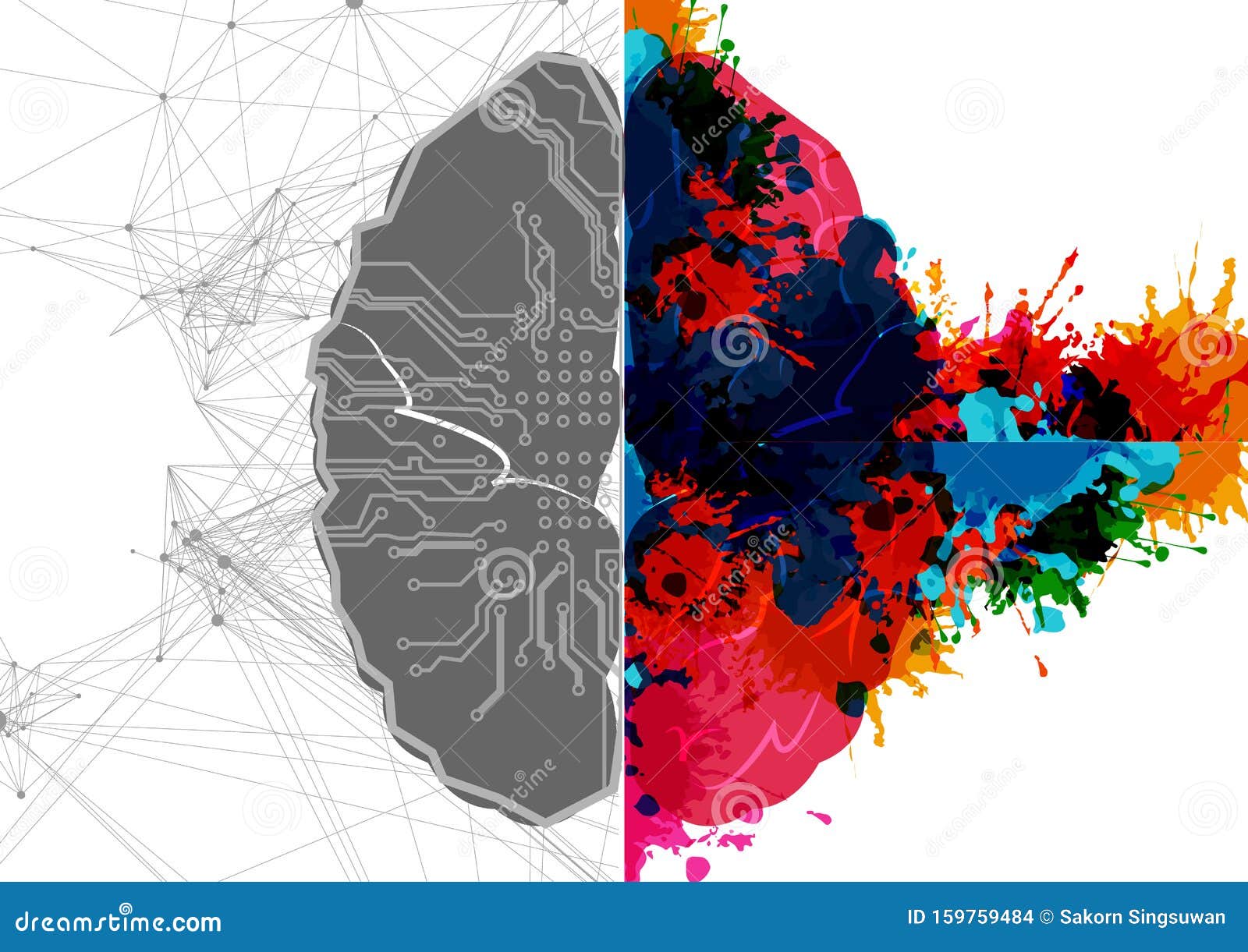 Abstract Vector Left and Right Human Brain with . Creative Half and ...