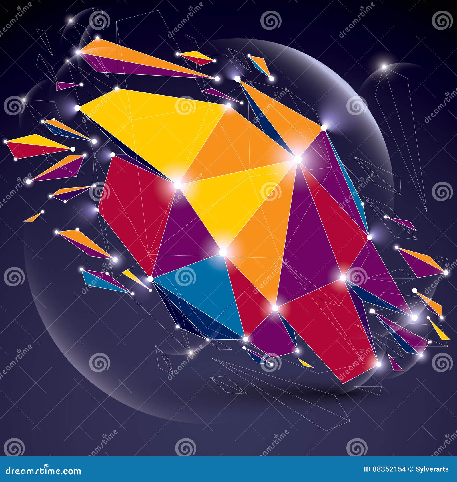 Abstract Vector Low Poly Wrecked Object with Lines and Dots Conn Stock ...