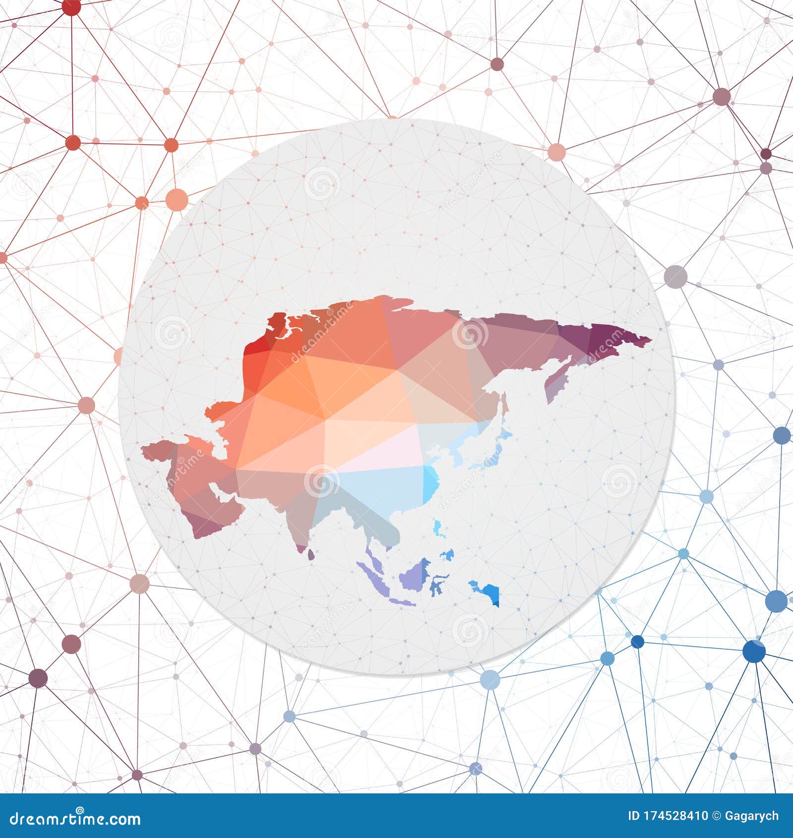 Asia Map With Triangular Shapes. World Map Linear Continent. Cartoon ...