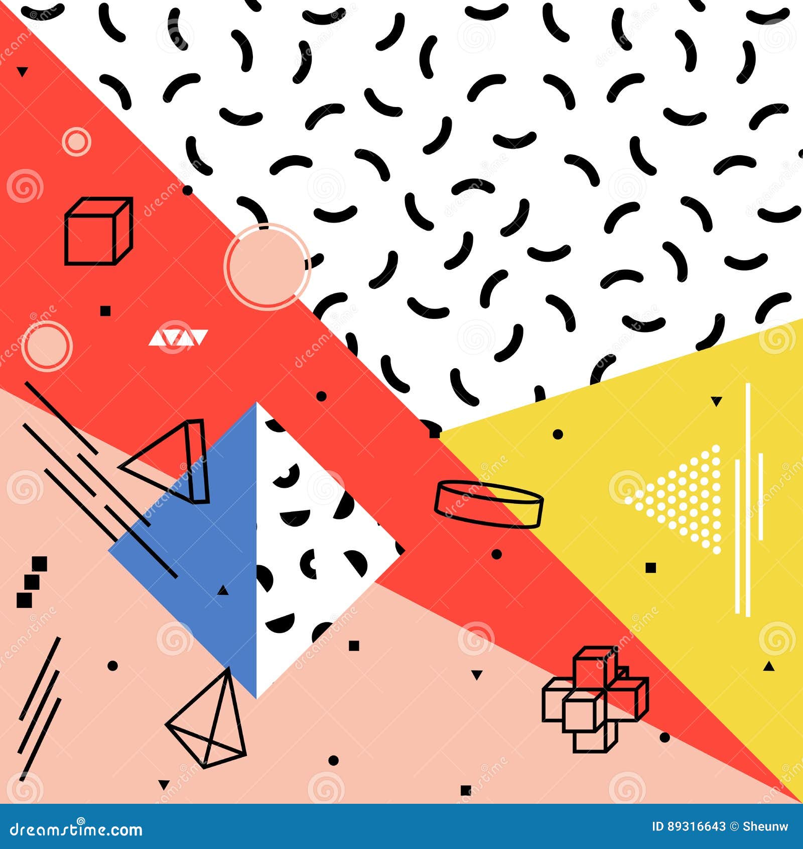 Abstract Vector Pattern with Geometric Shapes. Retro Memphis Style ...