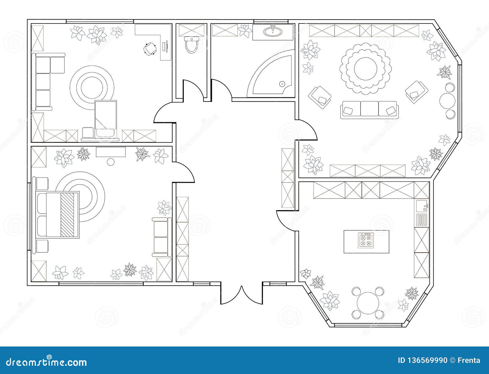 Abstract Vector Plan of Two-bedroom Apartment Stock Vector ...