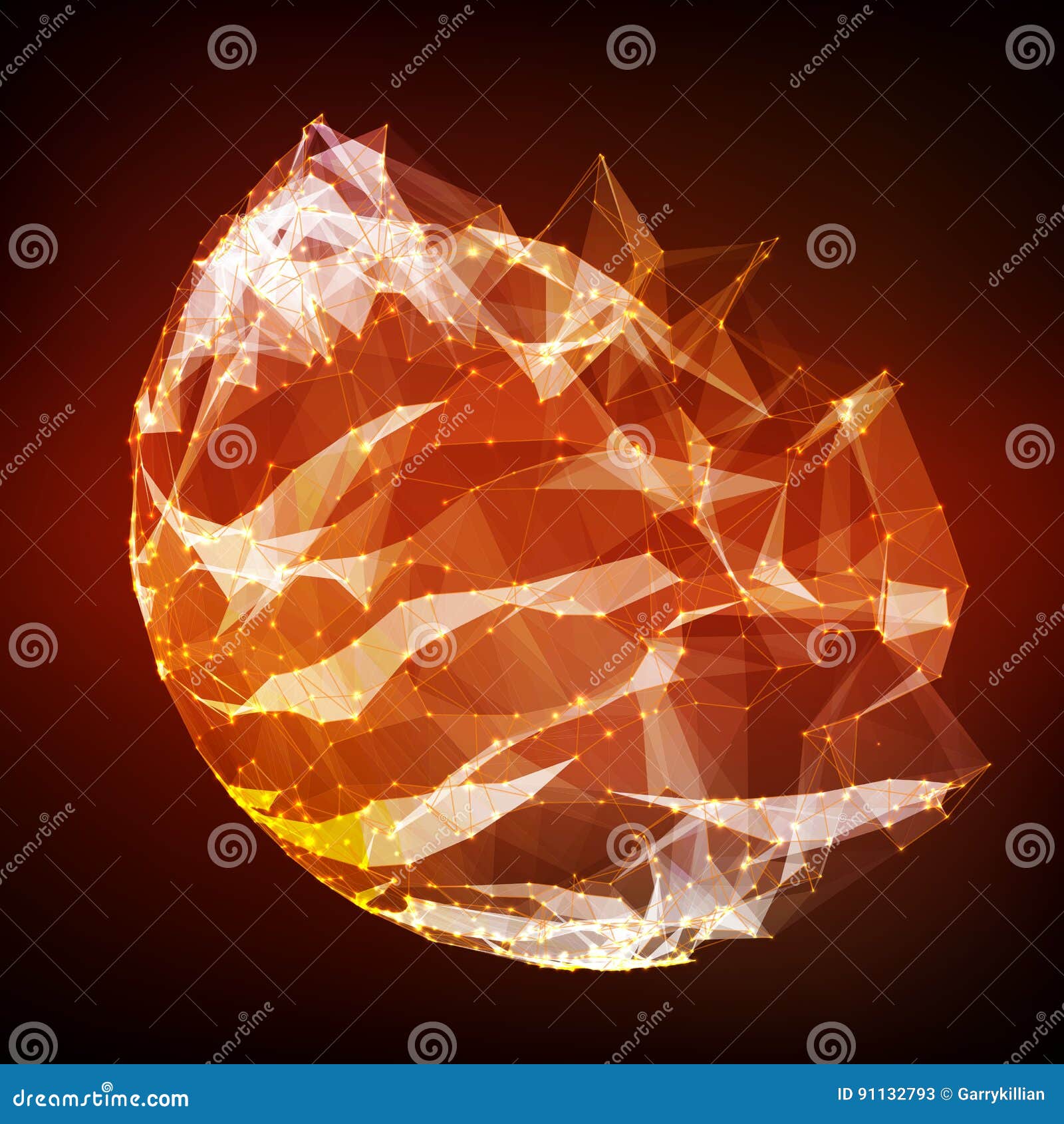 Abstract Vector Polygonal Corrupted Cyber Sphere. Triangle Spherical ...