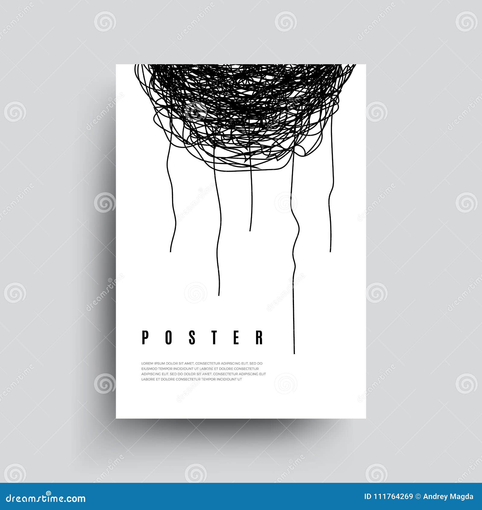 Abstract Vector Poster with Black Chaotic Lines. Minimalist Hand Drawn ... Abstract Vector Poster with Black Chaotic Lines. Minimalist Hand Drawn ...