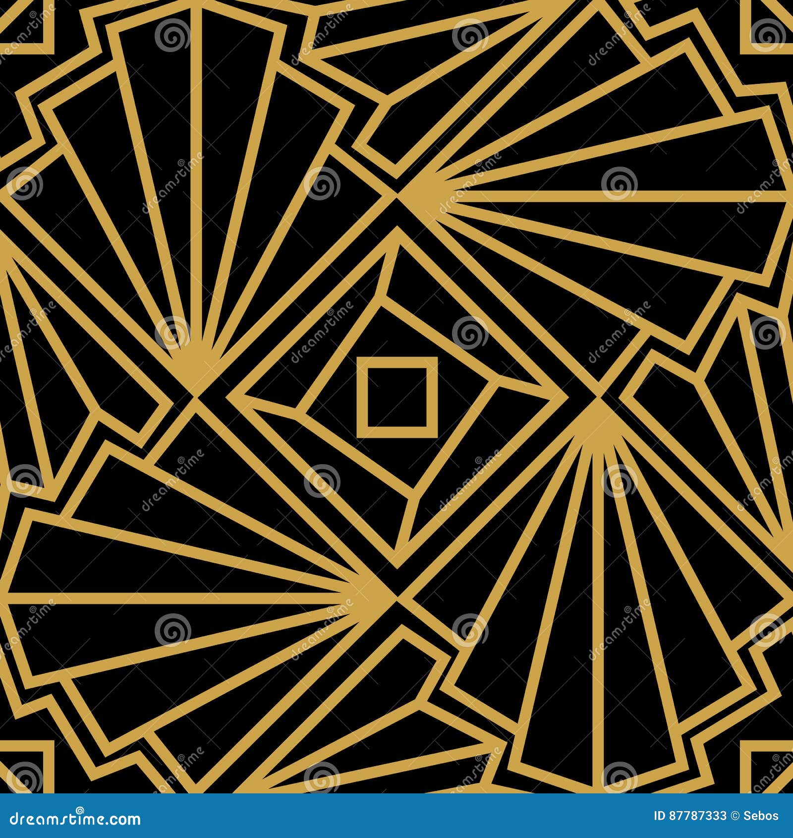 Abstract Vector Seamless Art Deco Pattern with Stylized Shell. Golden ...