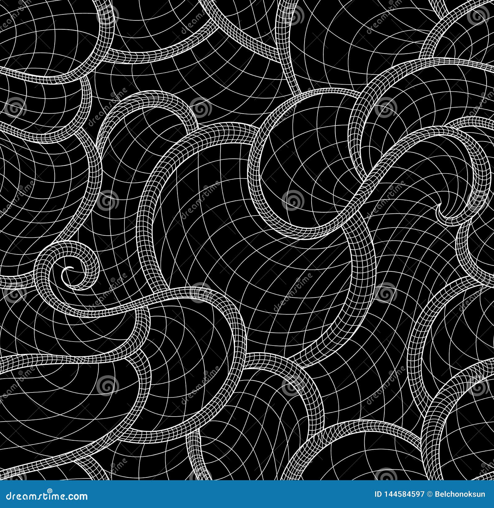 Abstract Vector Seamless Background with Hand Drawn Curling Grid Lines ...