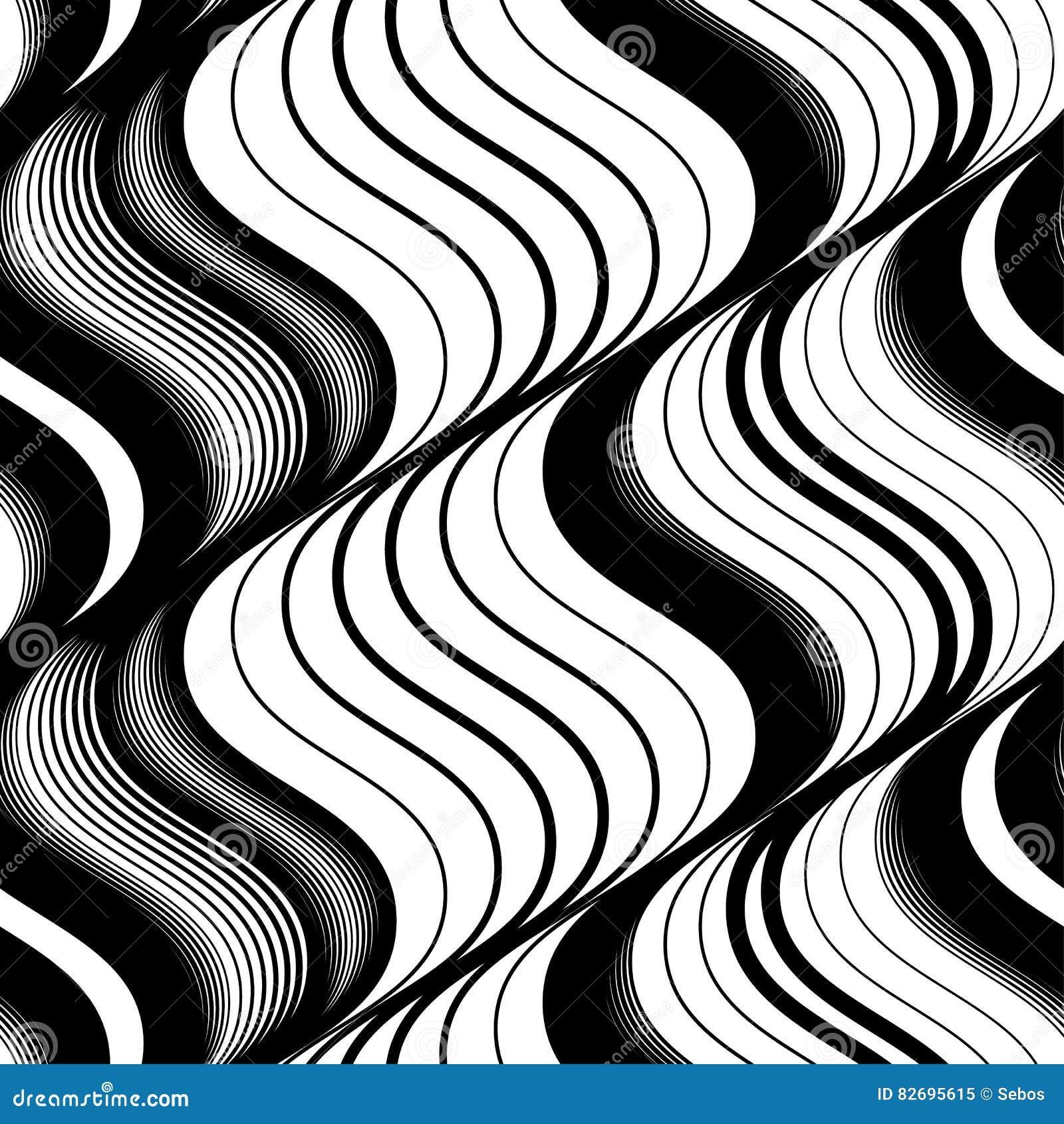 Abstract Vector Seamless Moire Pattern With Waving Curling Lines