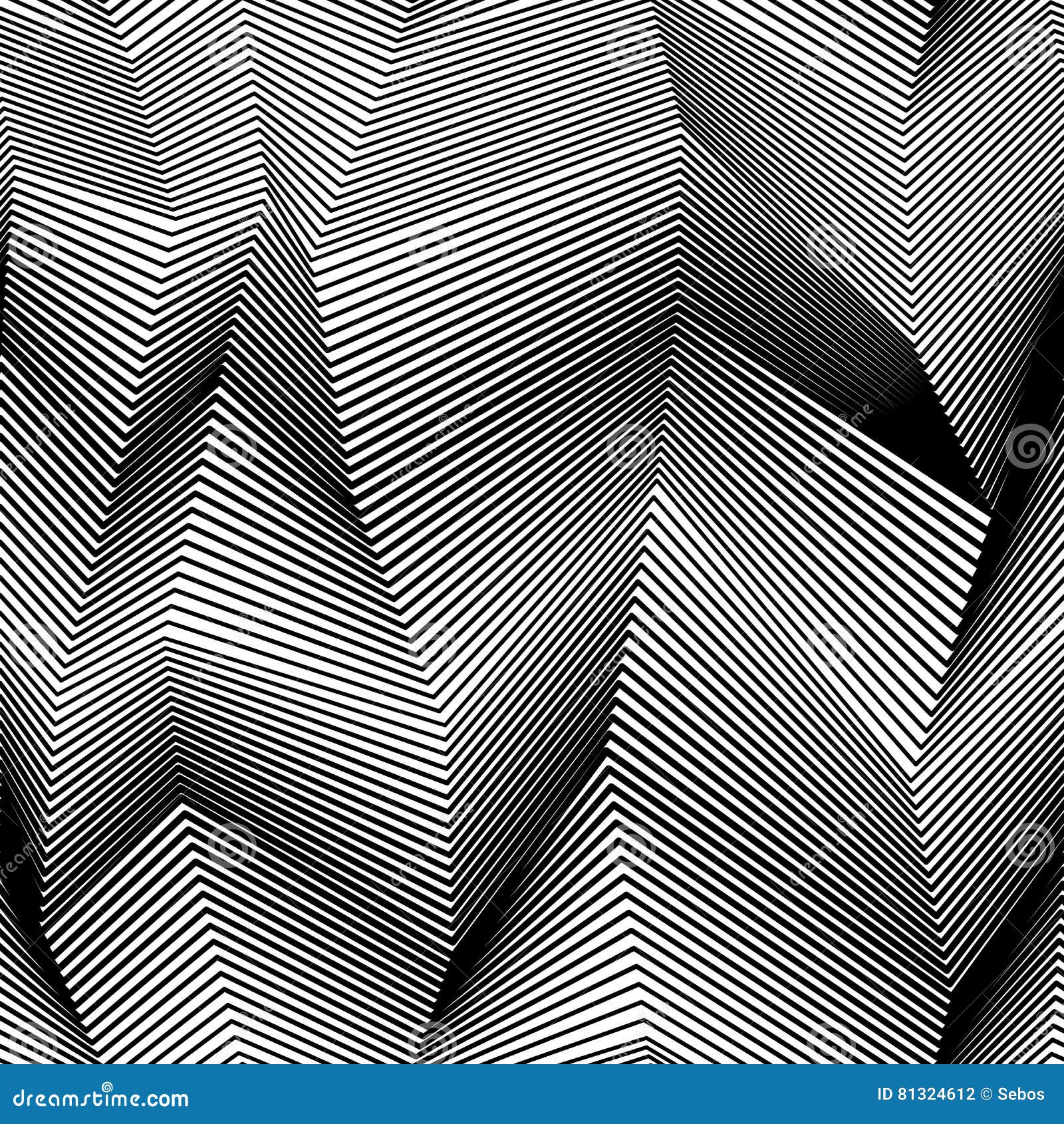 Abstract Vector Seamless Moire Pattern With Zigzag Lines Monochrome