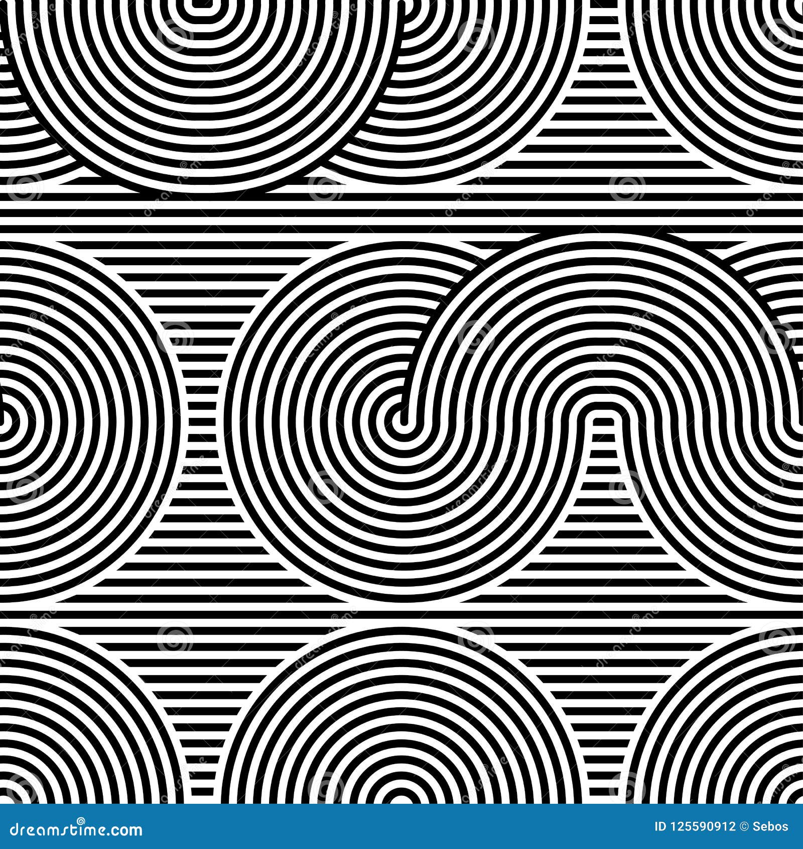 Abstract Vector Seamless Op Art Pattern. Black and White Pop Art ...