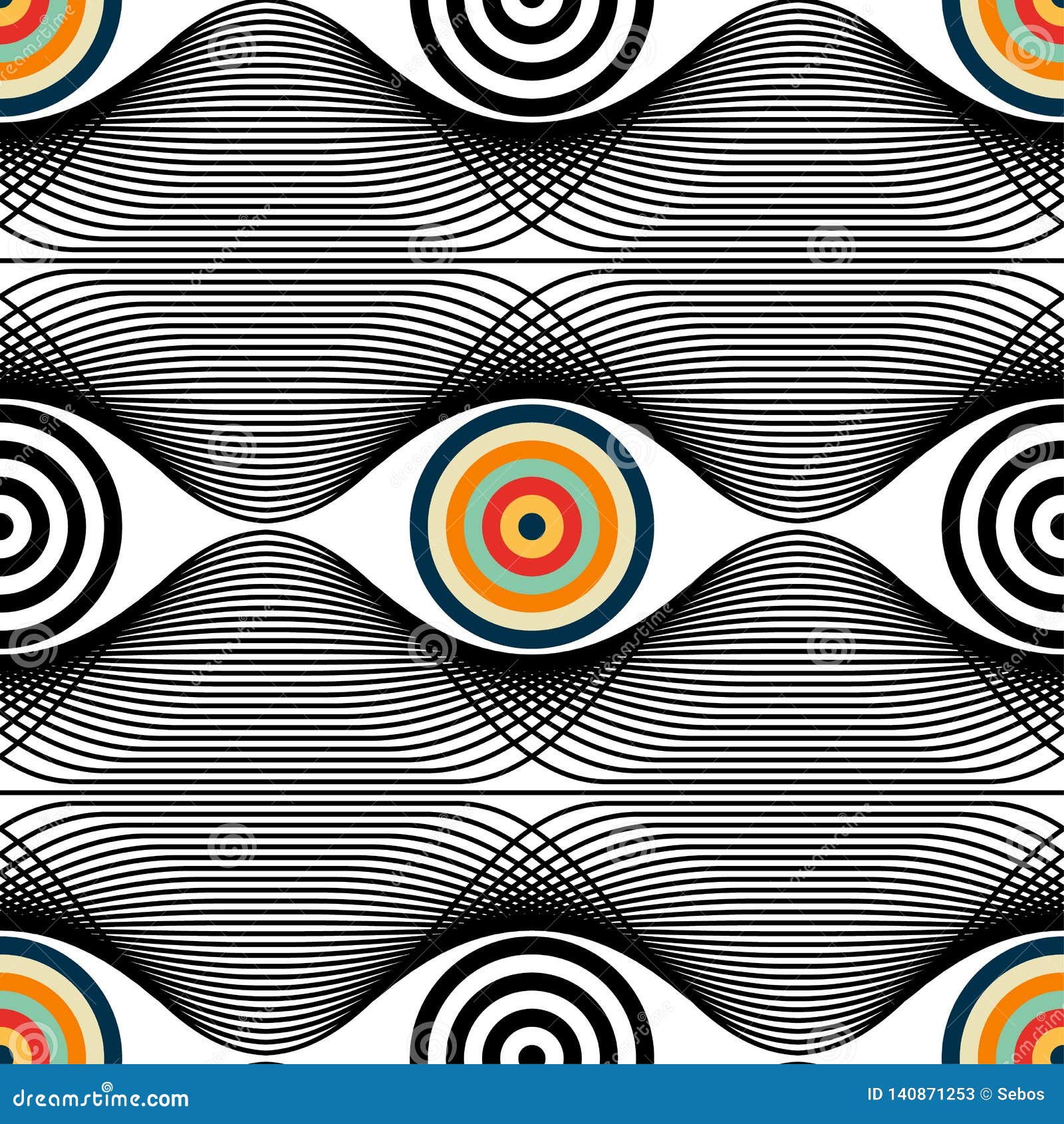 Abstract Vector Seamless Op Art Pattern. Black and White Pop Art ...