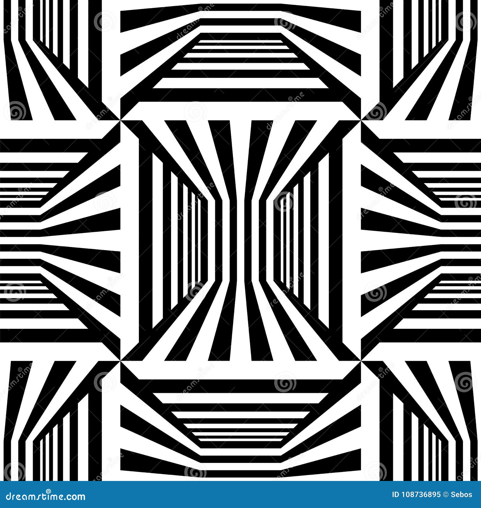 Abstract Vector Seamless Op Art Pattern. Monochrome Graphic Black and ...