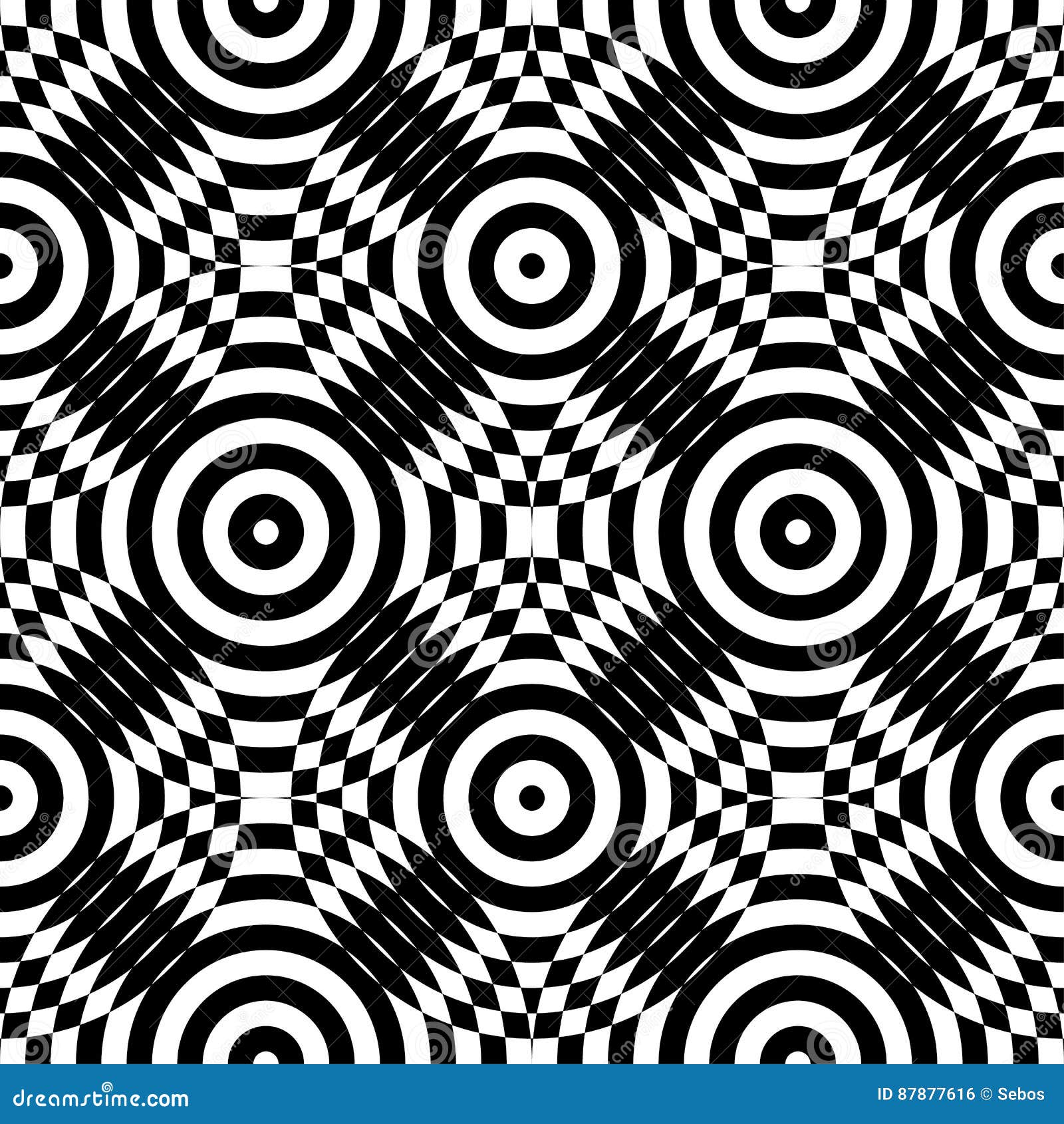 Abstract Vector Seamless Op Art Pattern. Monochrome Plop Art Graphic ...