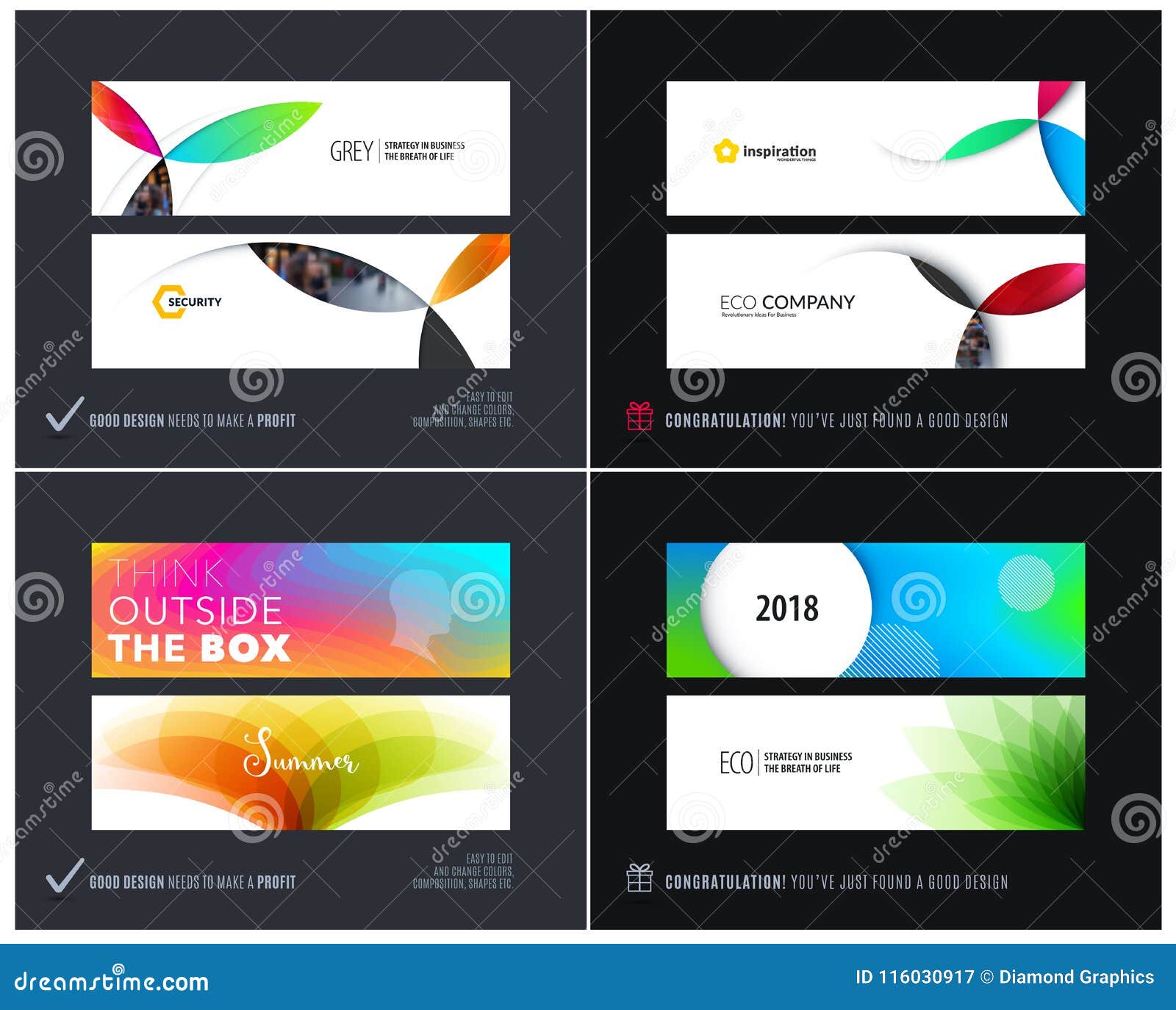 Abstract Vector Set of Horizontal Website Banners with Colourful ...