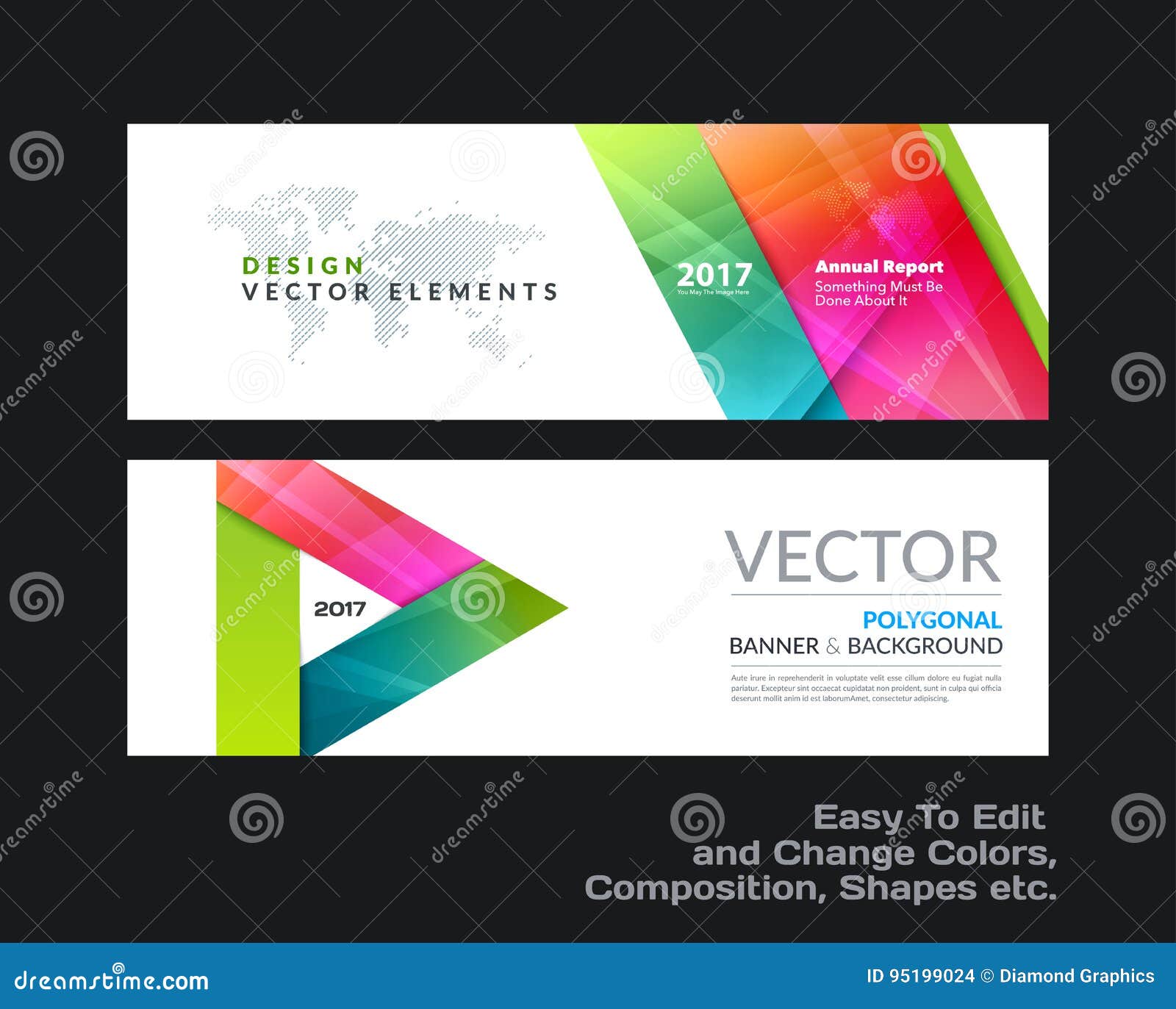 Abstract Vector Set of Modern Horizontal Website Banners with Colourful ...