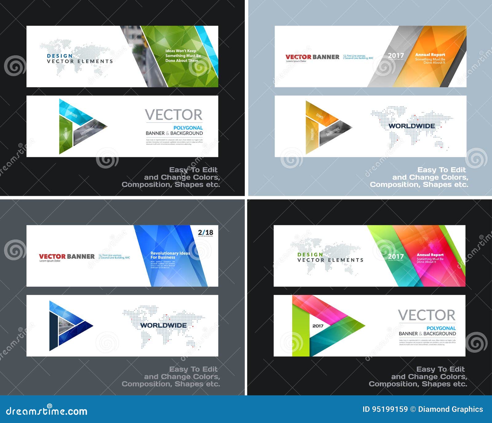 Abstract Vector Set of Modern Horizontal Website Banners with Colourful ...