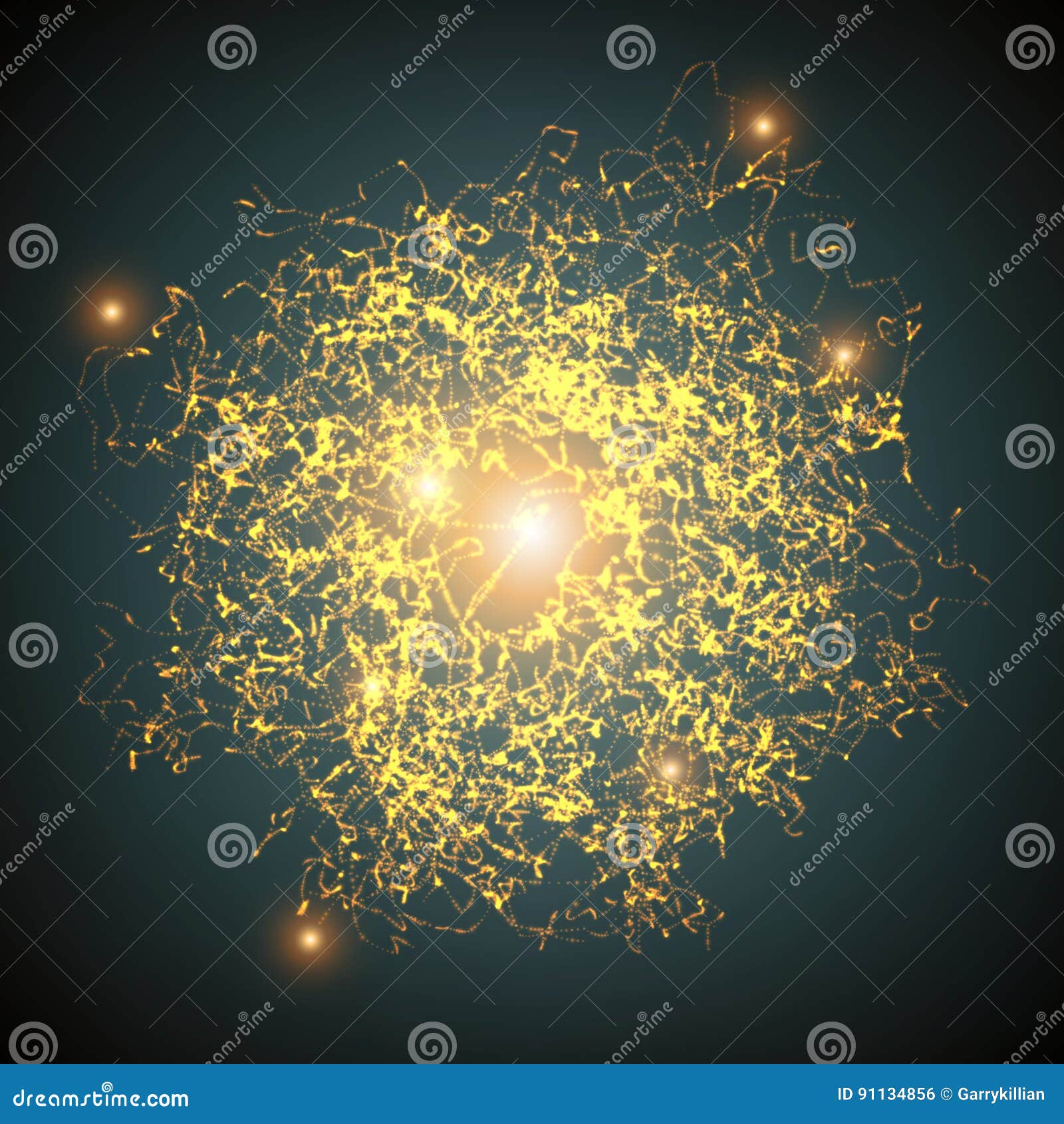 Abstract Vector Space Background. Explosion of Glowing Particles and ...