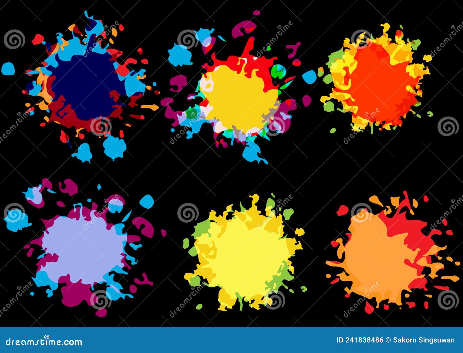 Abstract Vector Splatter Color Set on Black Color Background Design ...