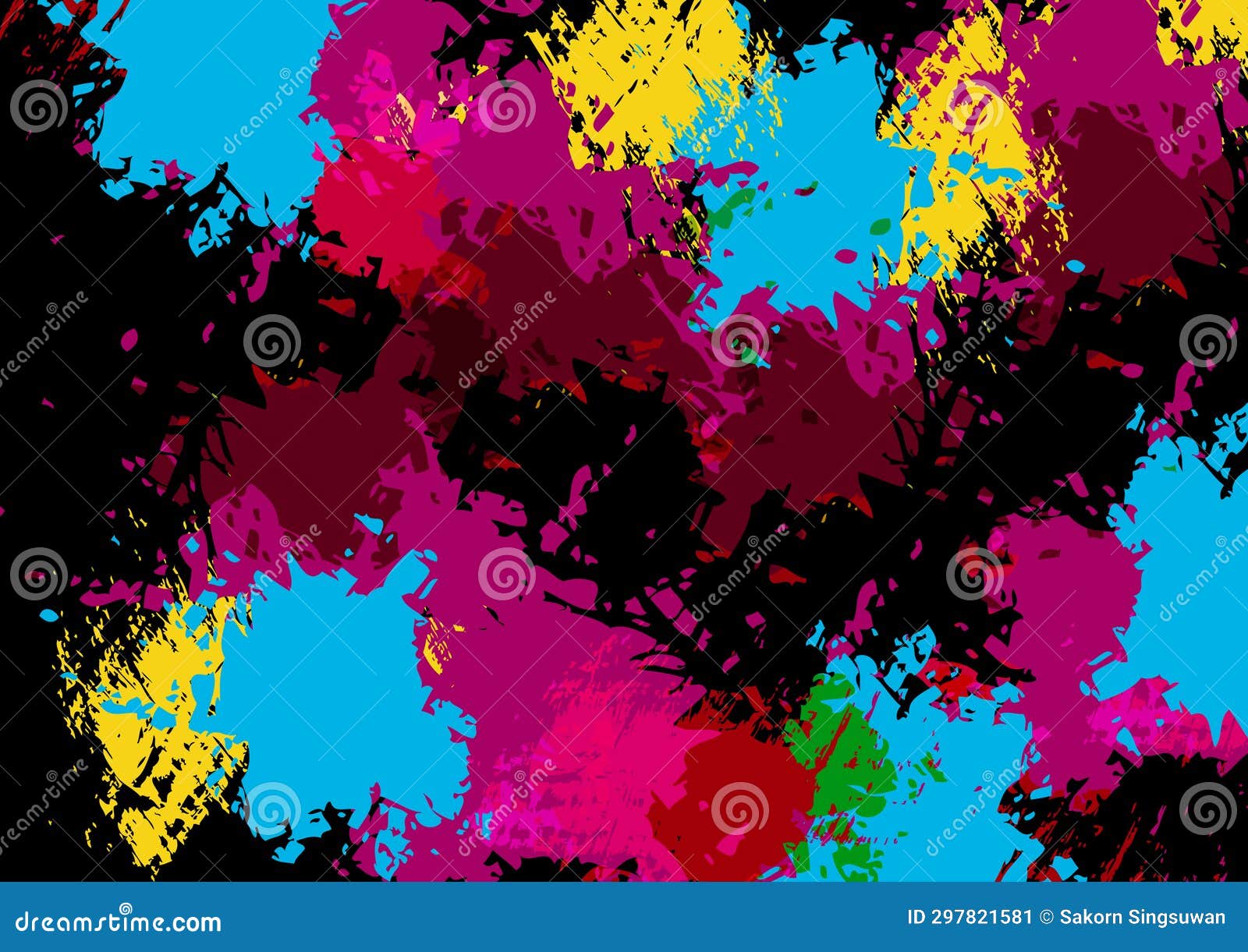 Abstract Vector Splatter Multicolor on Black Color Design Background ...