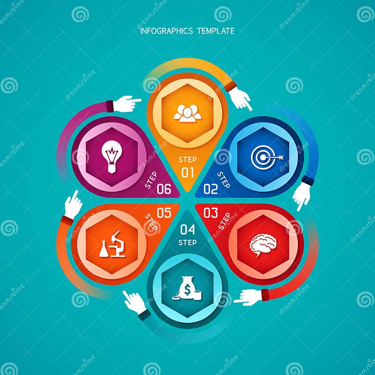 Abstract Vector 6 Steps Infographic Template in Flat Style for Layout ...